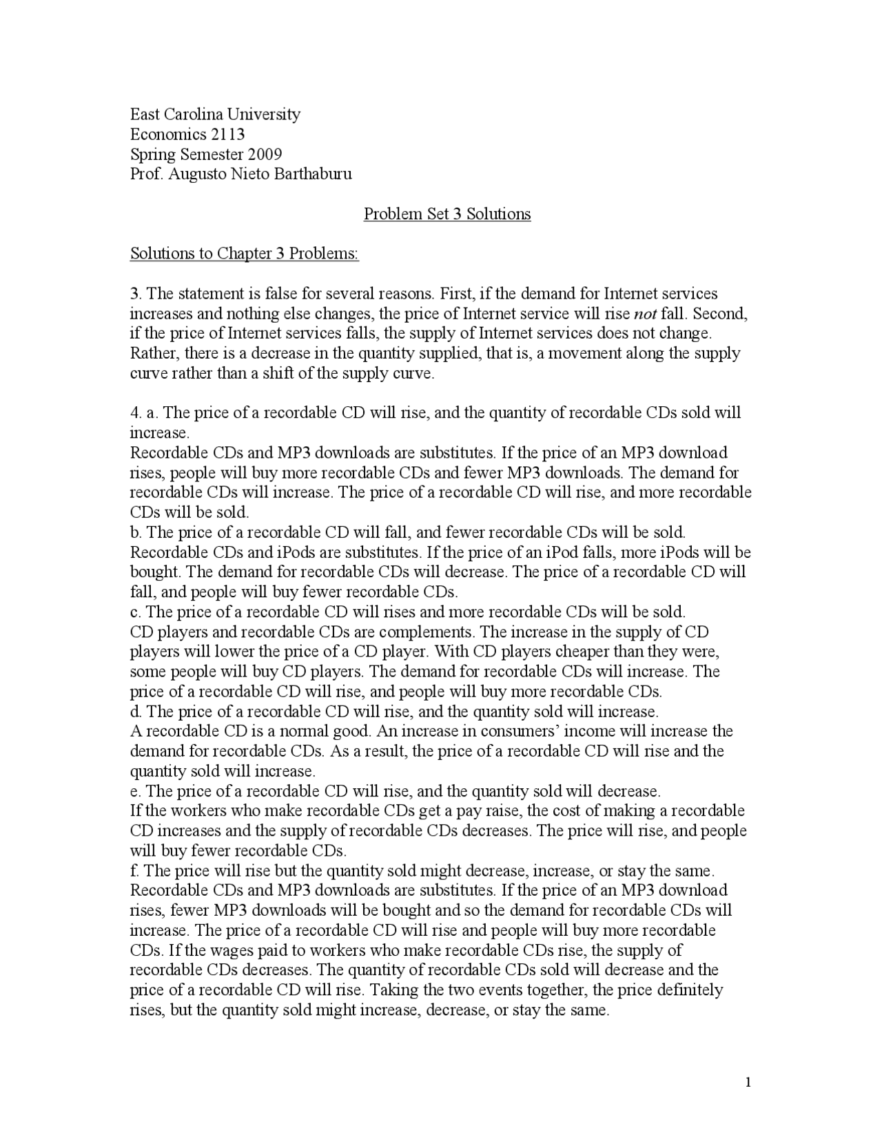 Problem Set 3 With Solutions For Principles Of Microeconomics Econ