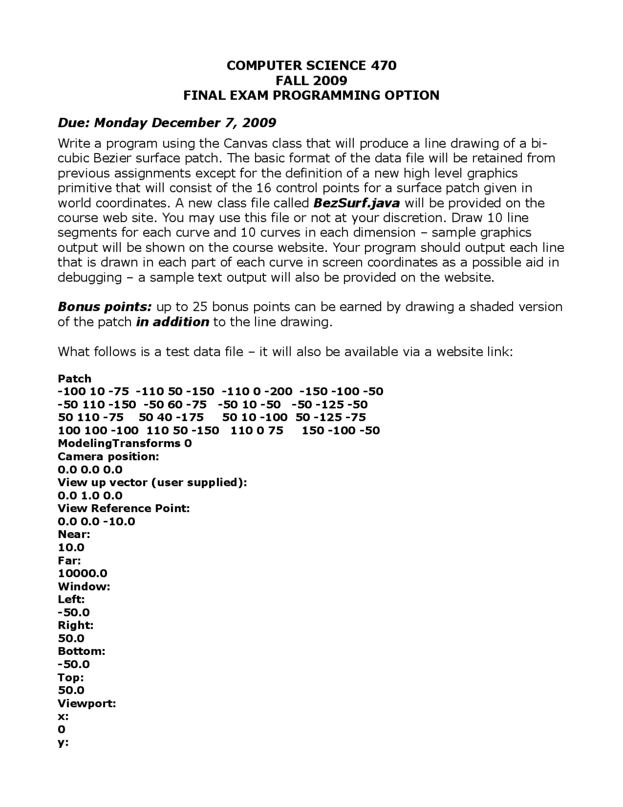 Final Exam Programming Options 3d Computer Graphics Principles Cscd 470 Docsity