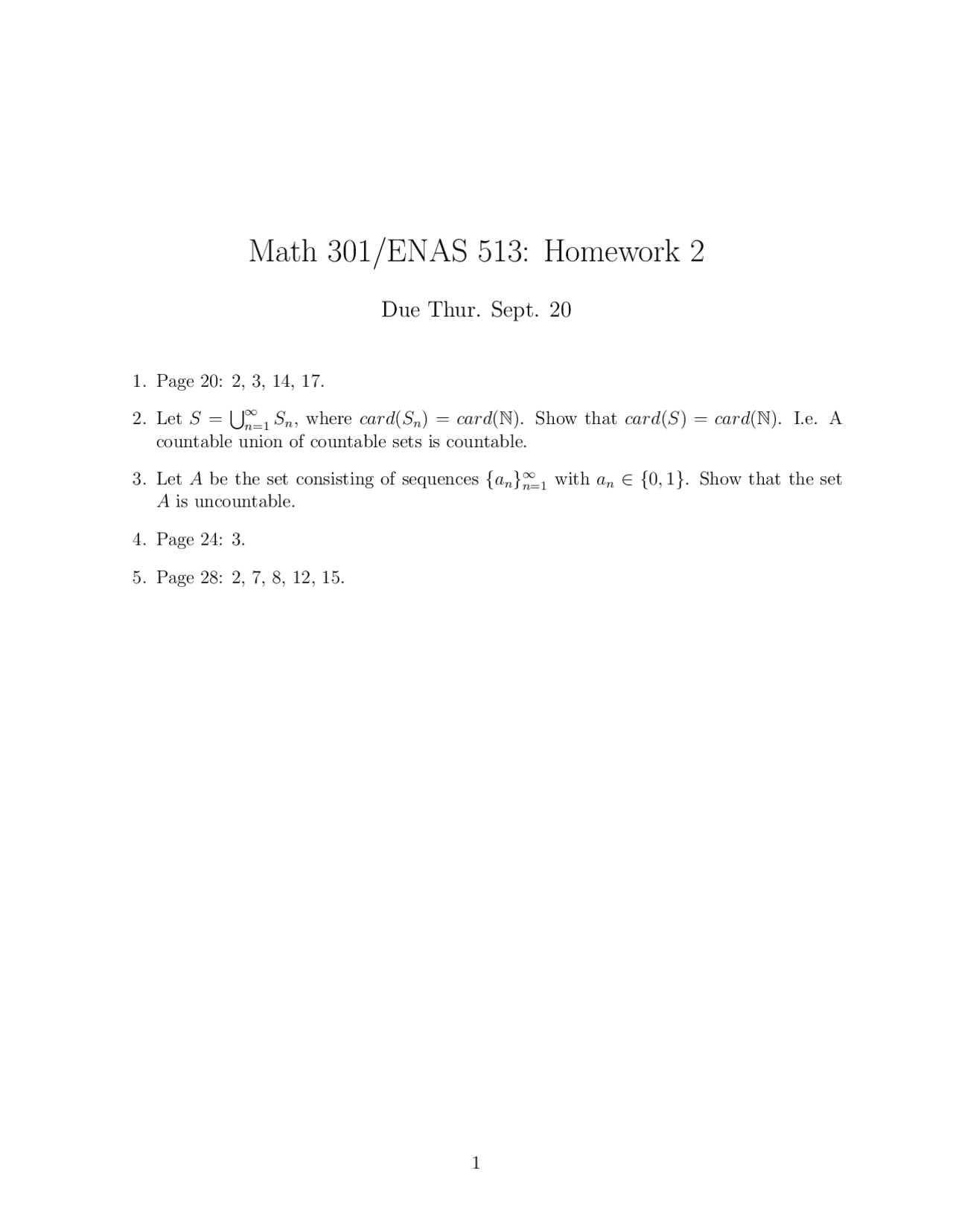 Homework Ii Introduction To Analysis Math 301 Assignments