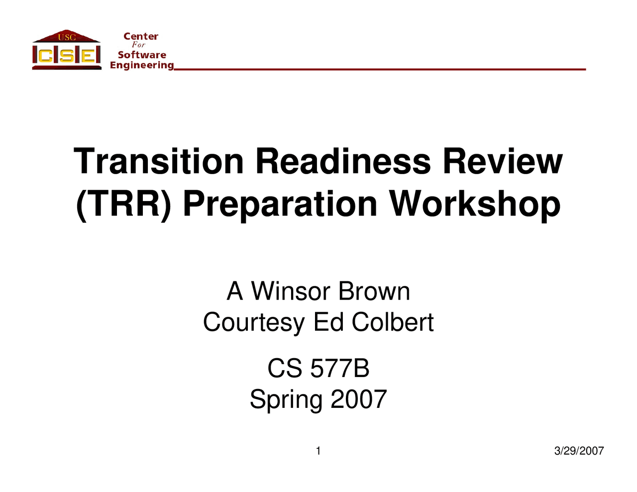 Transition Readiness Review Preparation Goals - Outline | AME 577 - Docsity