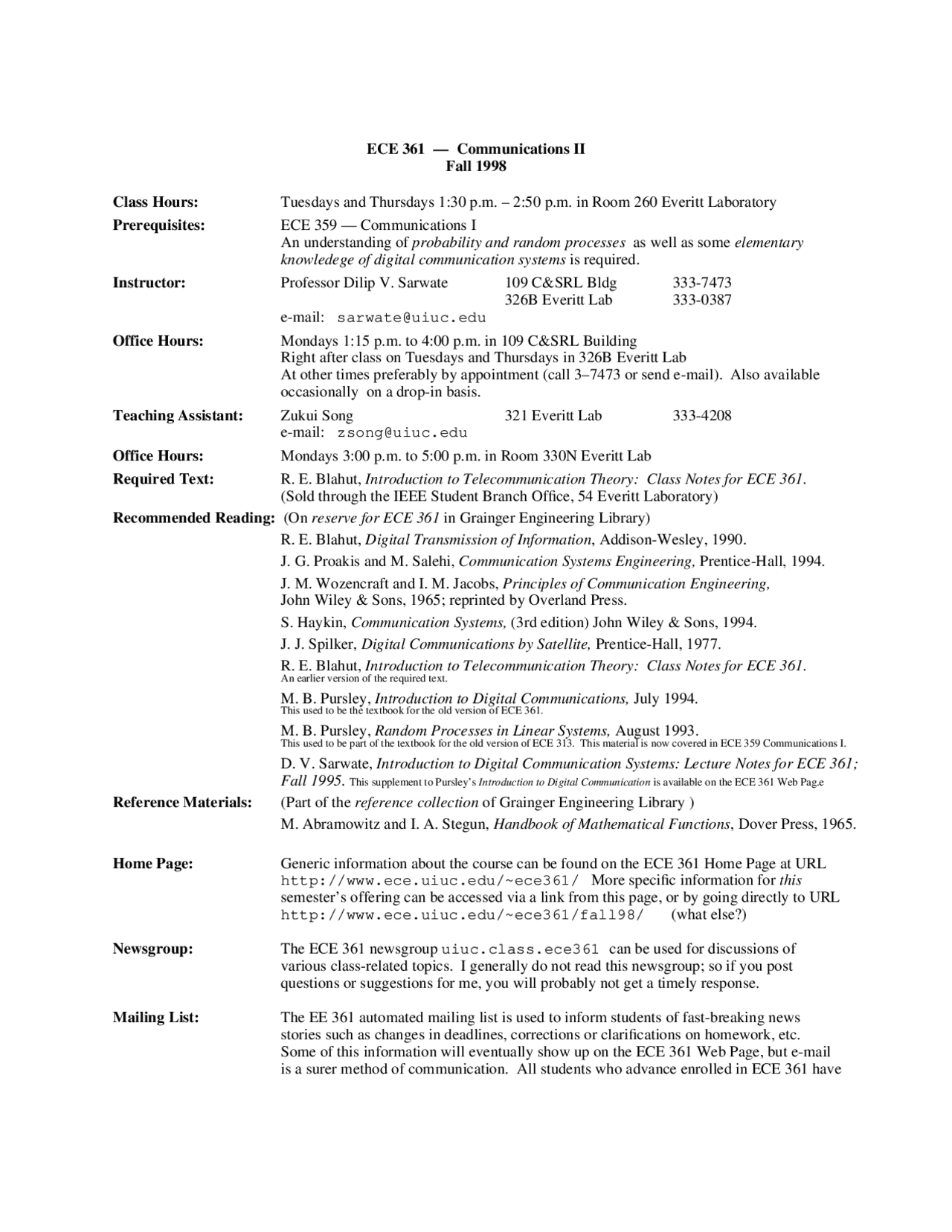 Introduction To Digital Communications Ii Syllabus Ece 361 Docsity