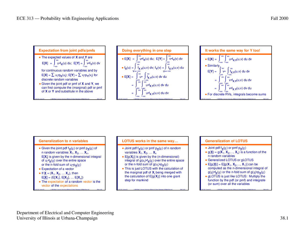 Expectation of Sum and Joints to the pdfs - Lecture Slides | ECE 313 - Docsity