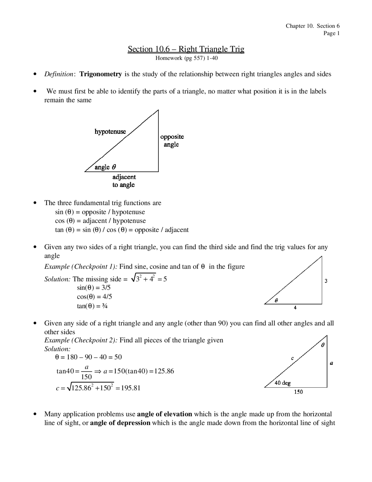 Right Triangle Trigonometry - Fundamentals of College Mathematics ...