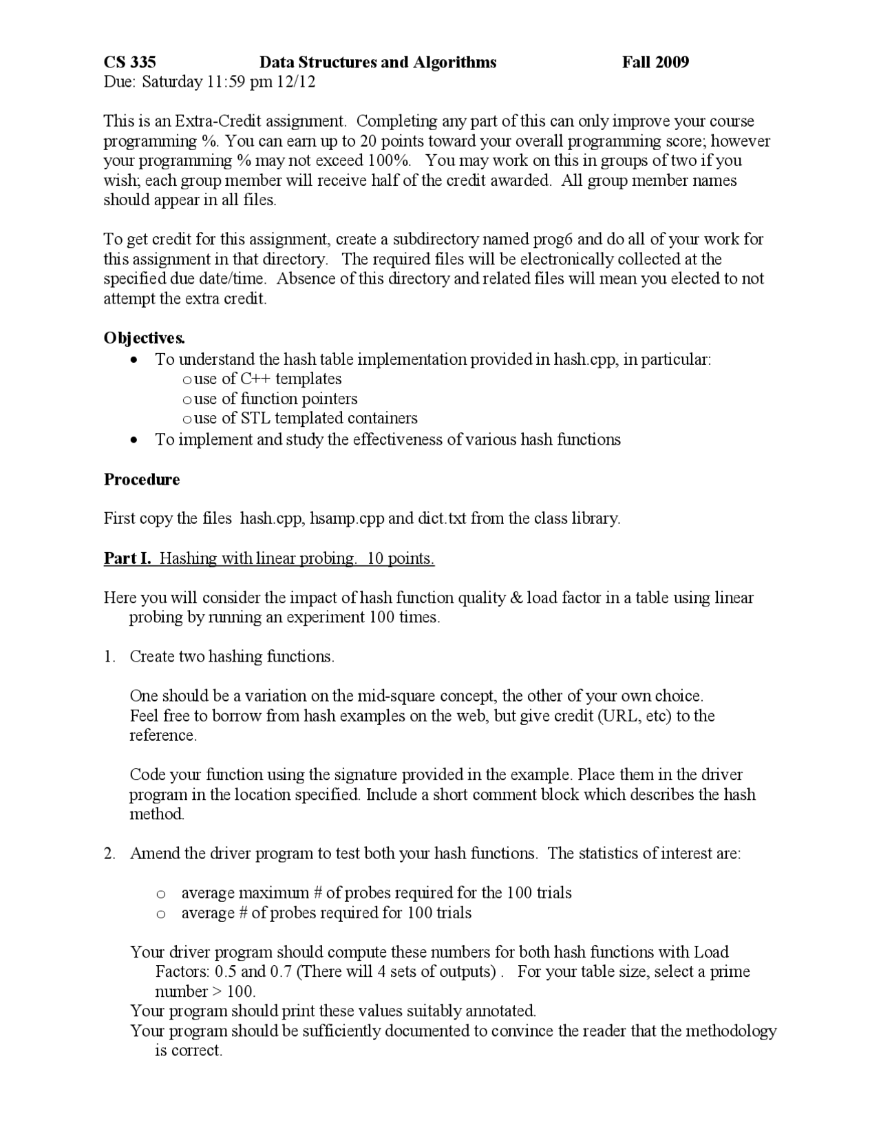 Hash Functions In Data Structures And Algorithms Assignment Cs 3350