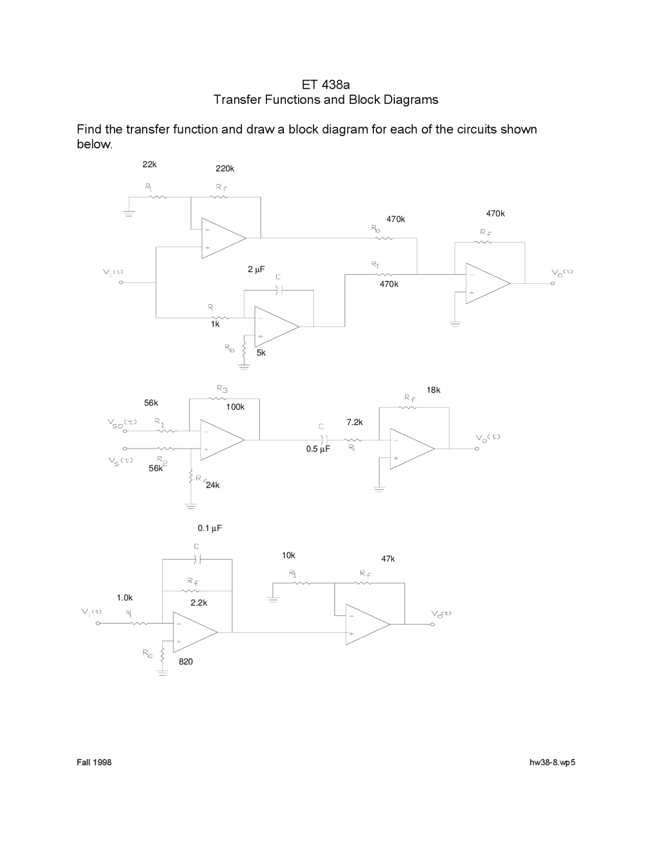 Assignment for Transfer Function and Block Diagrams | ET 438A - Docsity