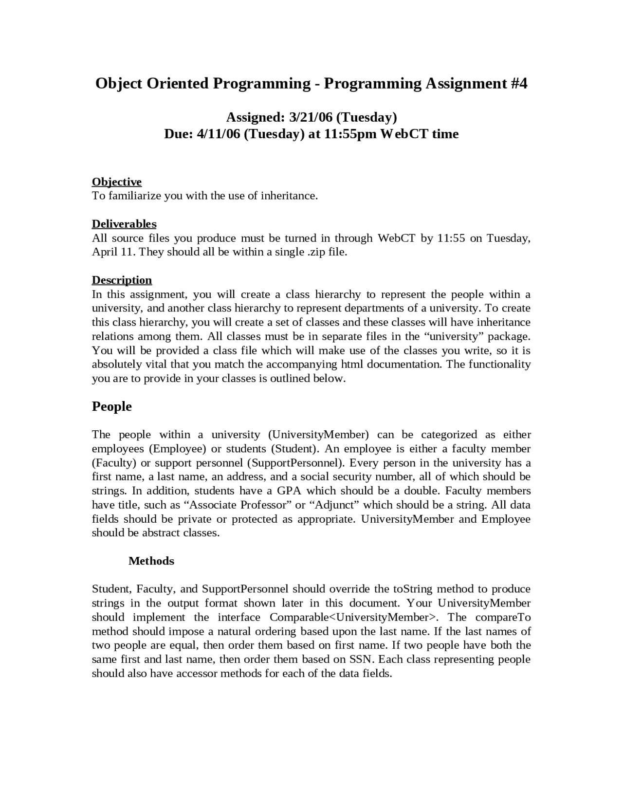 Object Oriented Programming Programming Assignment 4 Cop 3330