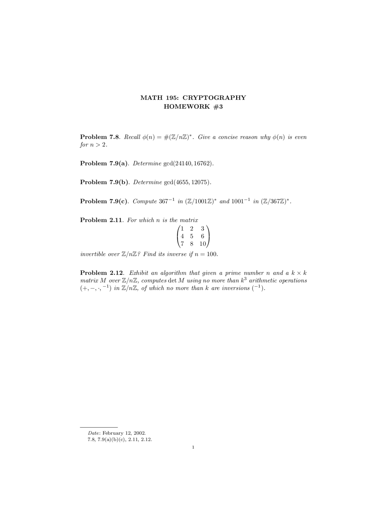 Homework 3 Problems For Fundamentals Of Financial Mathematics Math