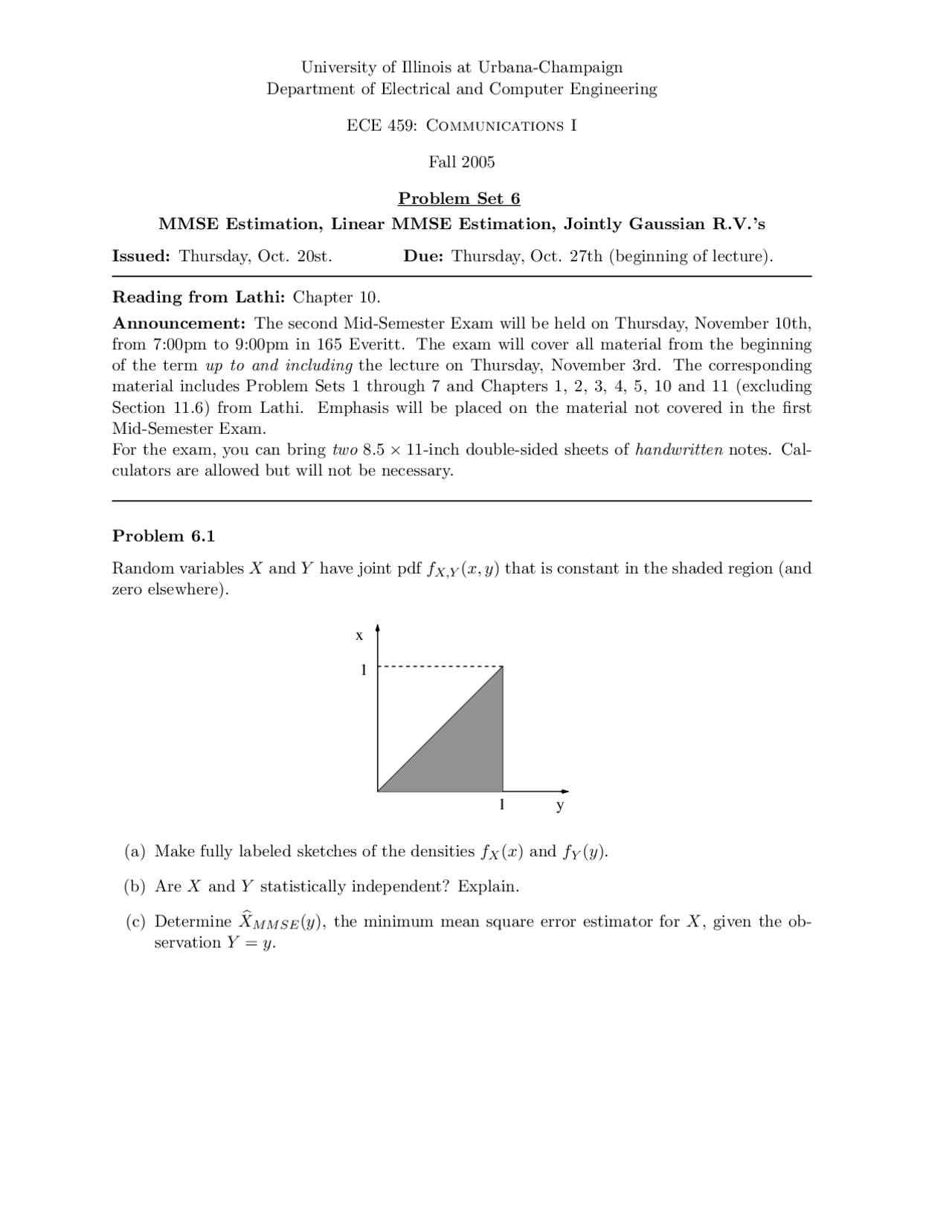 Solutions for Problem Set 6 - Communications I - Fall 2005 | ECE 459 ...