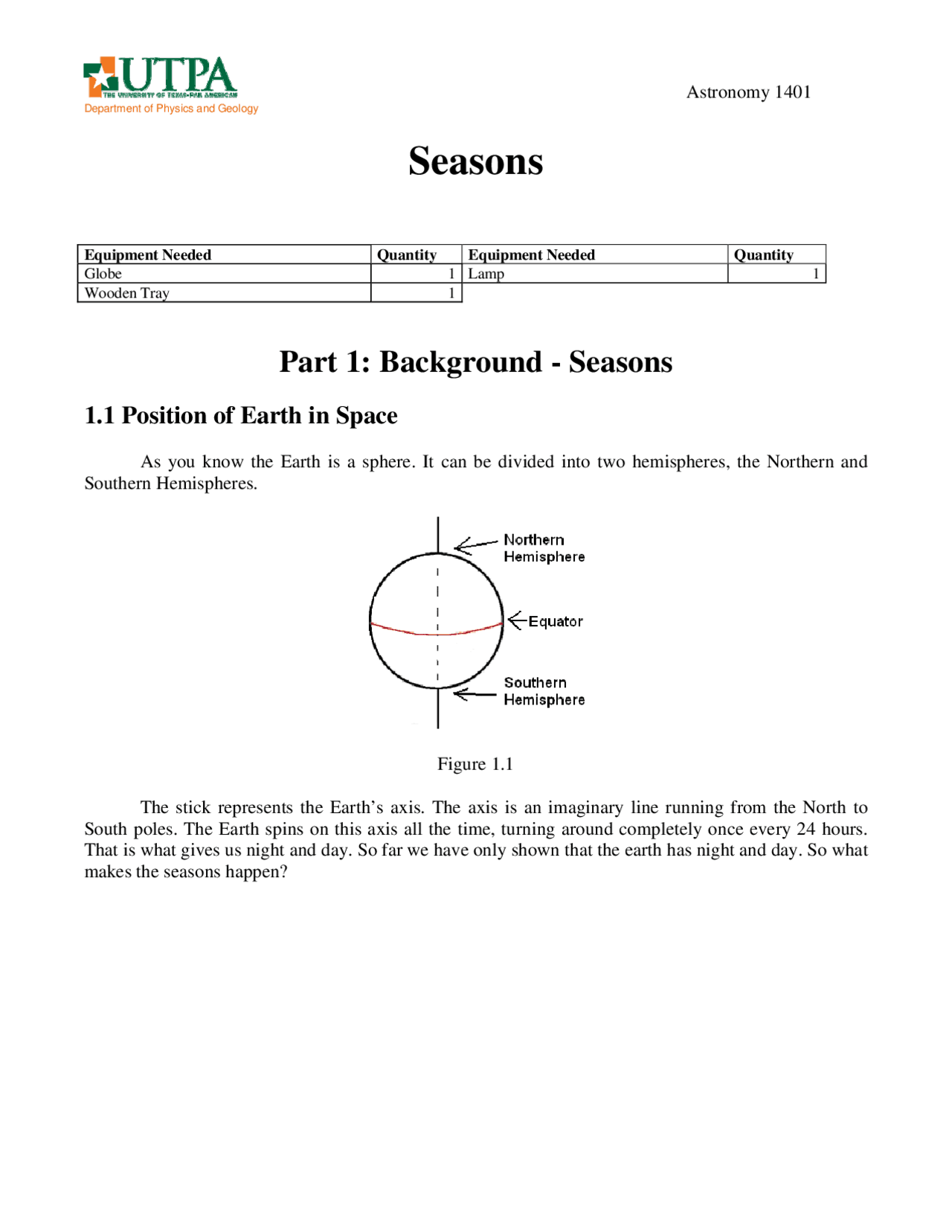 Lecture Notes on Seasons - Introduction to Astronomy I | ASTR 1401 ...