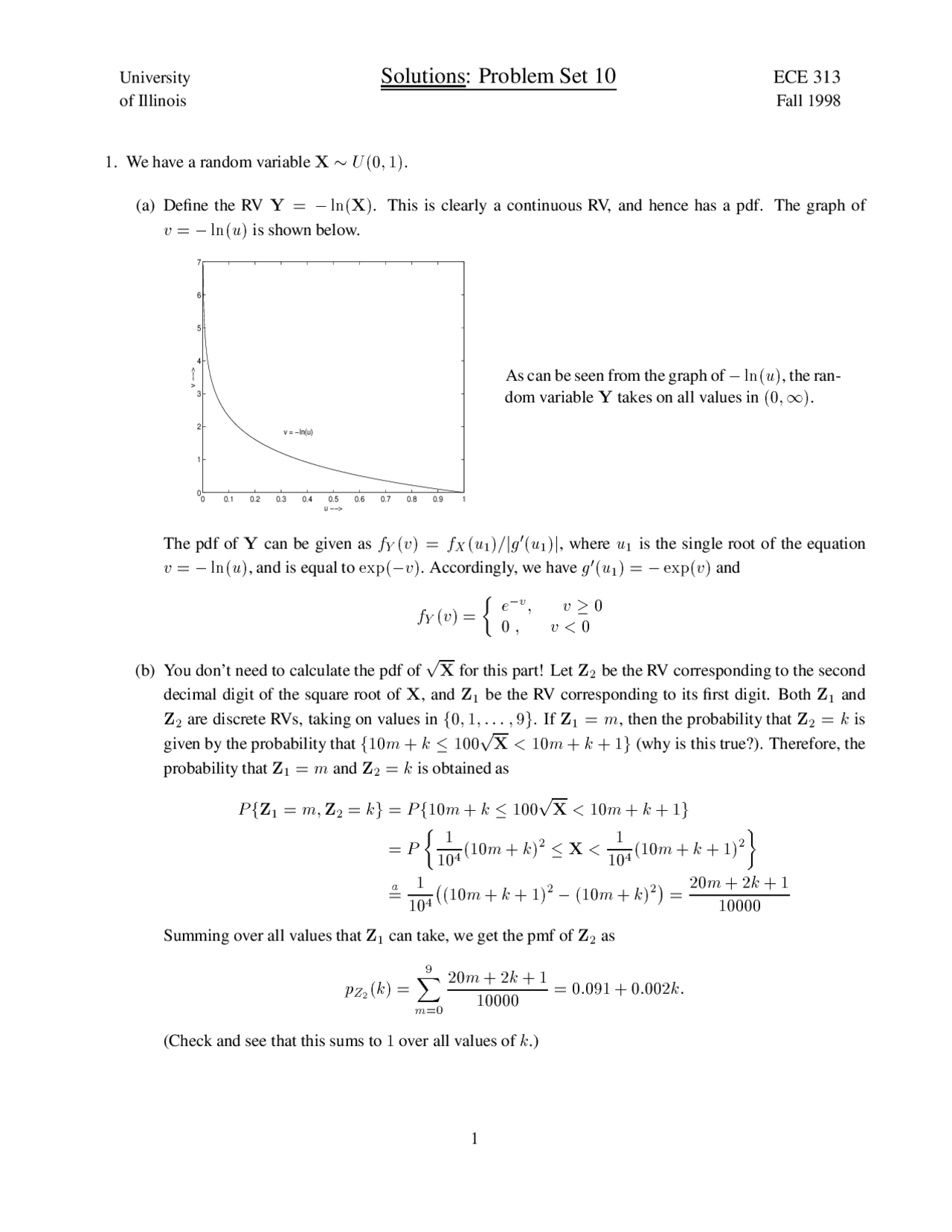 Solved Problem Set 10 - Probability with Engineering Applications | ECE ...