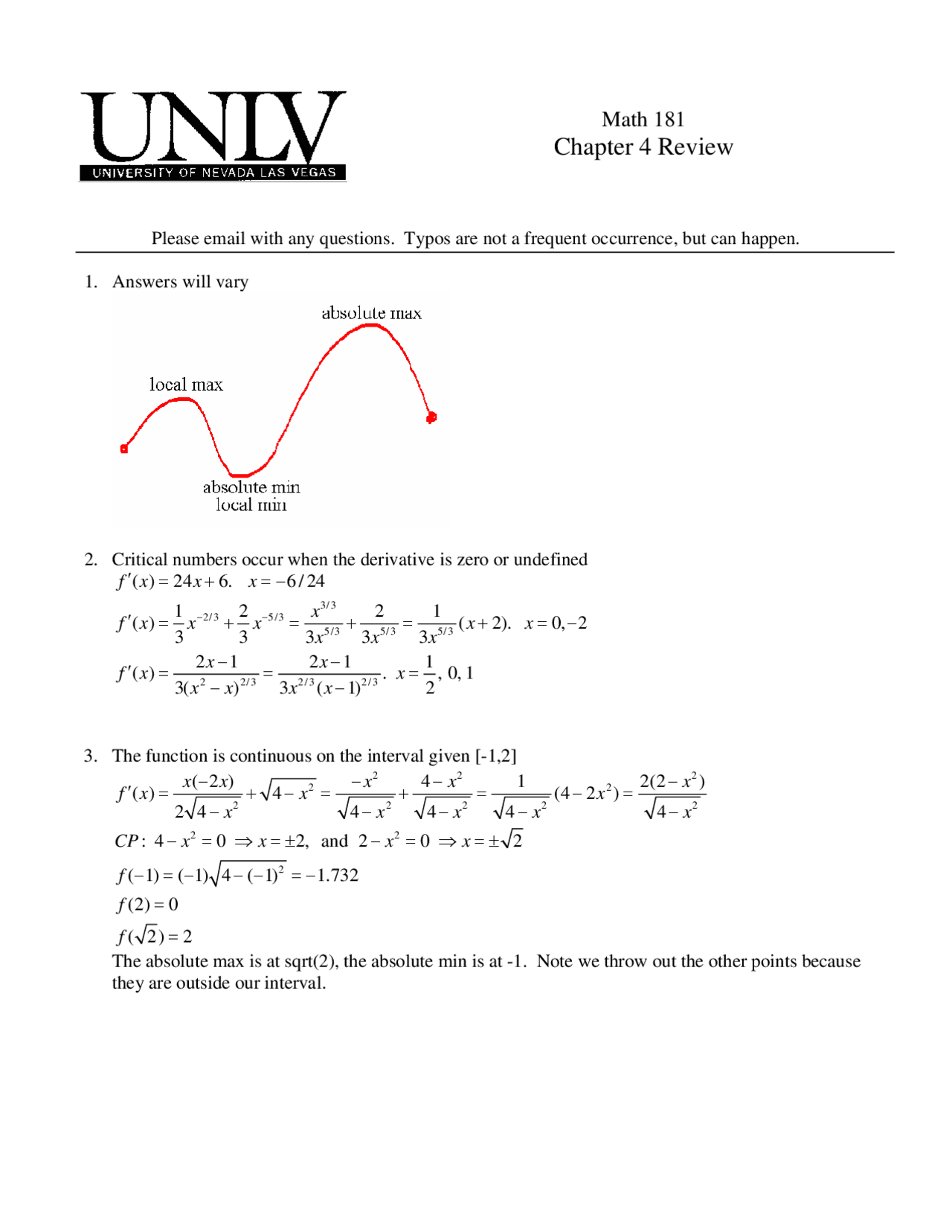 13 Solved Problems On Continuous Functions Review Sheet Math 181