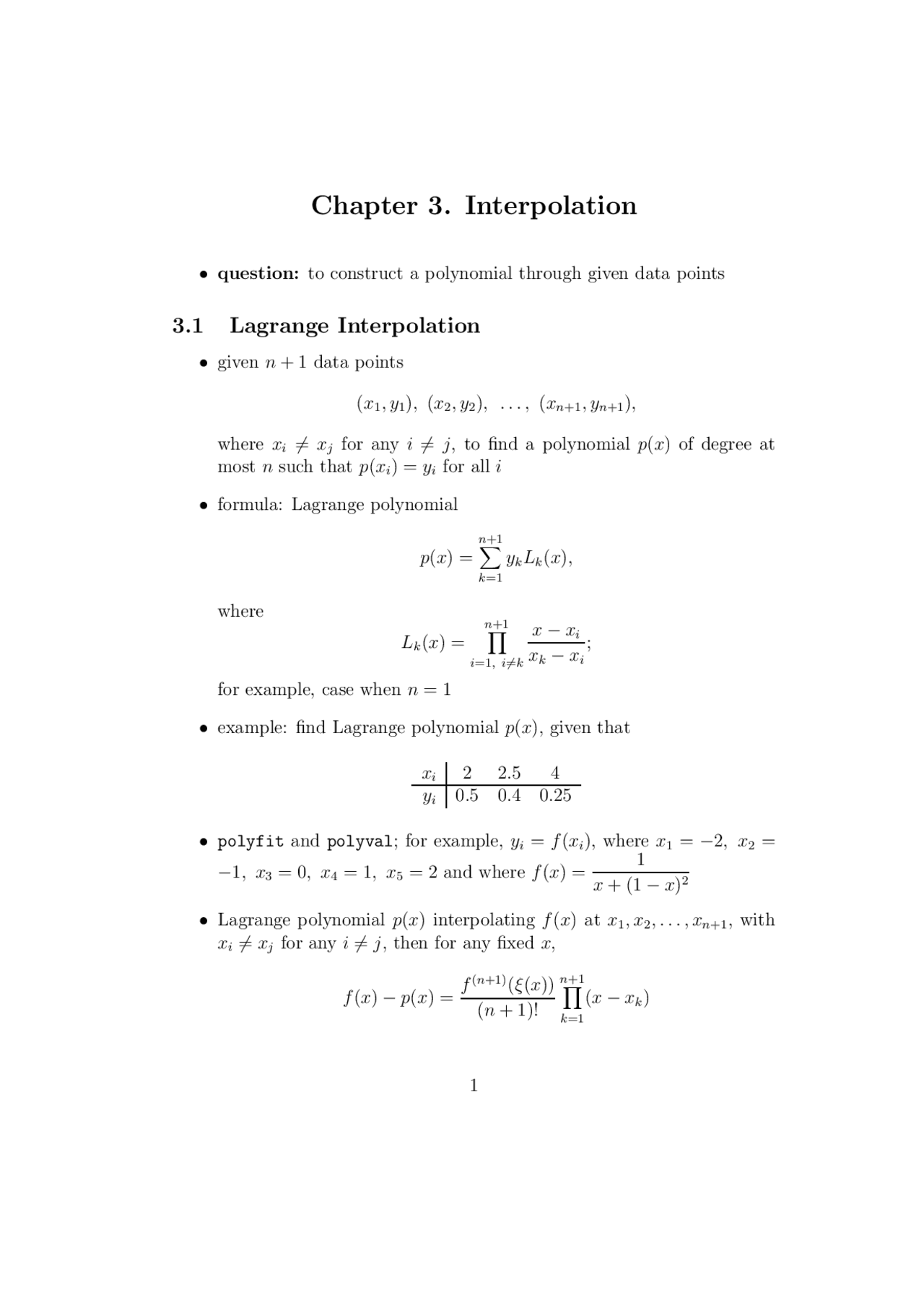 Lecture Notes On Interpolation Numerical Analysis Math 475a Docsity