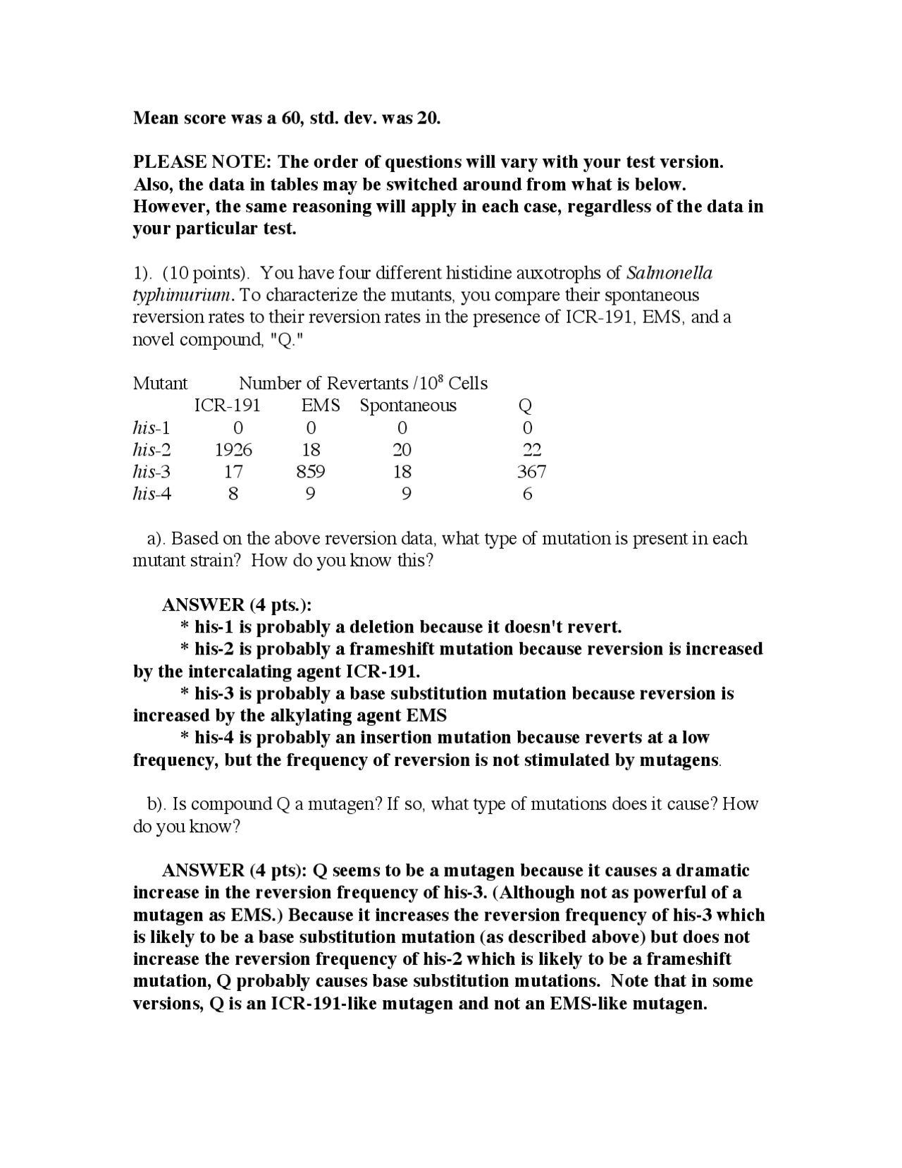 Take Home Exam 1 With Solutions Microbial Genetics Mcb 421 Docsity