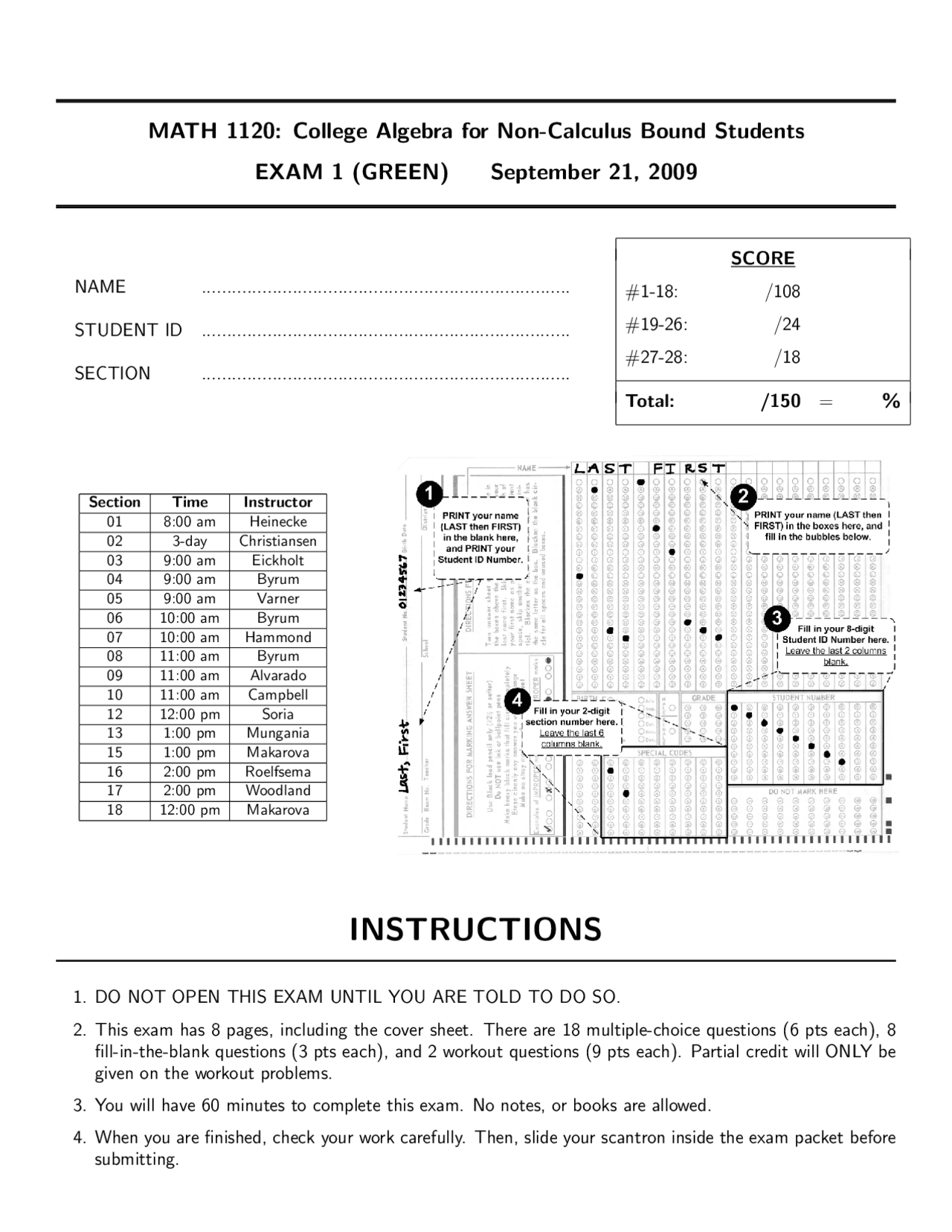 Exam 1 - College Algebra for Non-Calculus Bound Students | MATH 1120 ...