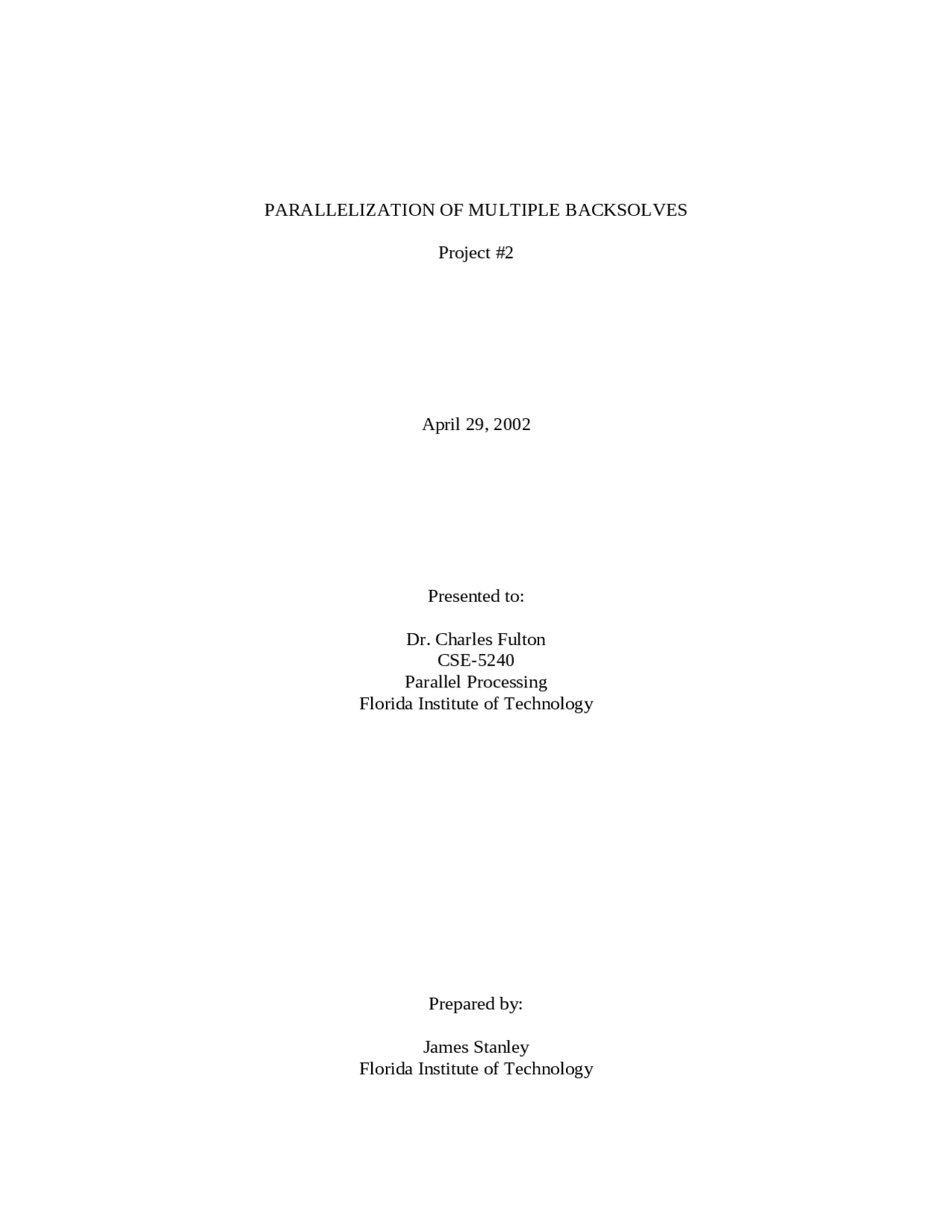 Parallelization Of Multiple Backsolves Project 2 Cse 5240 Docsity