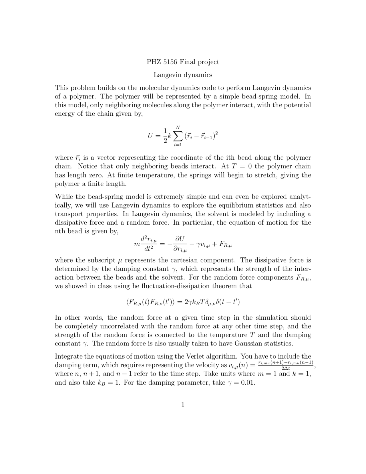 Langevin Dynamics Final Project: Simulating a Polymer Chain using Bead-Spring Model | Study ...