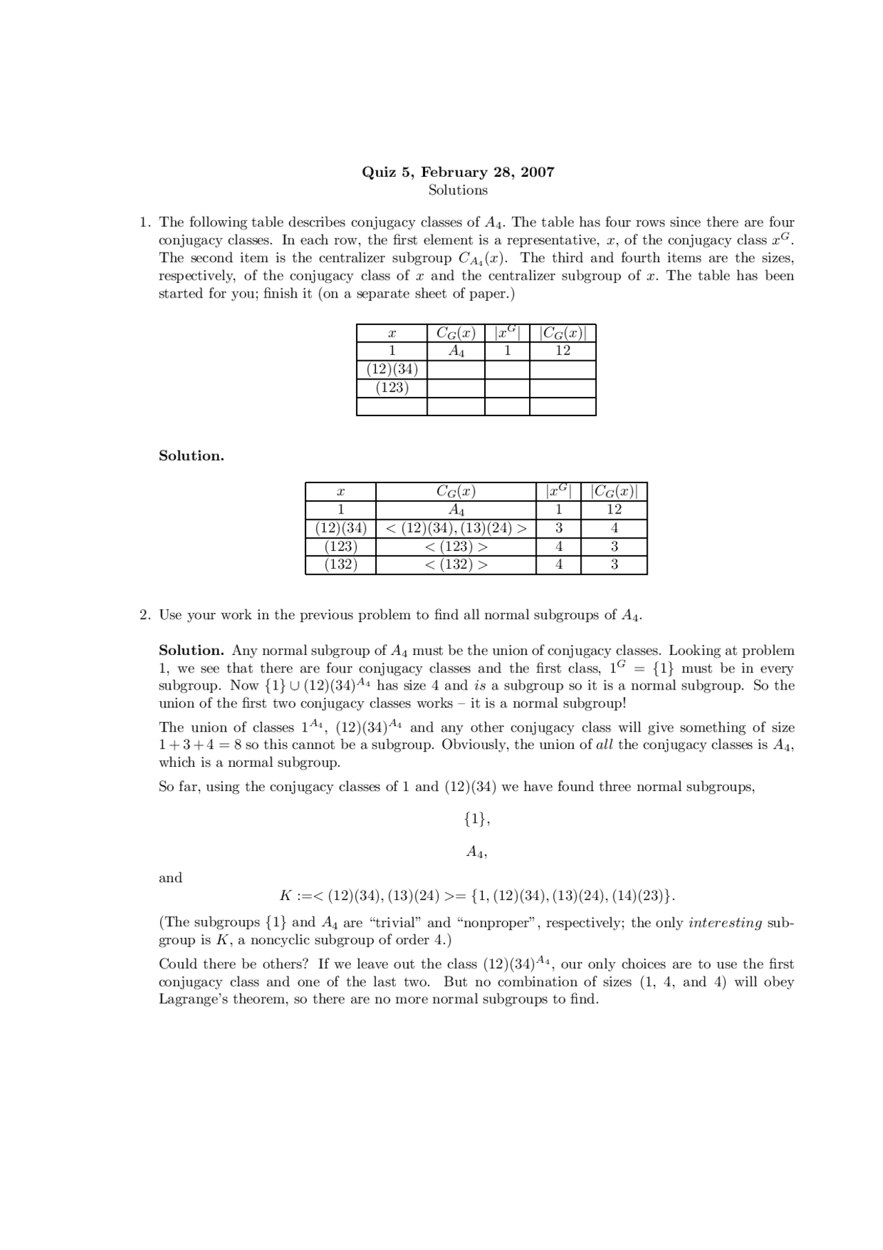 Quiz 5 Solutions Theory Of Groups Mth 623 Docsity