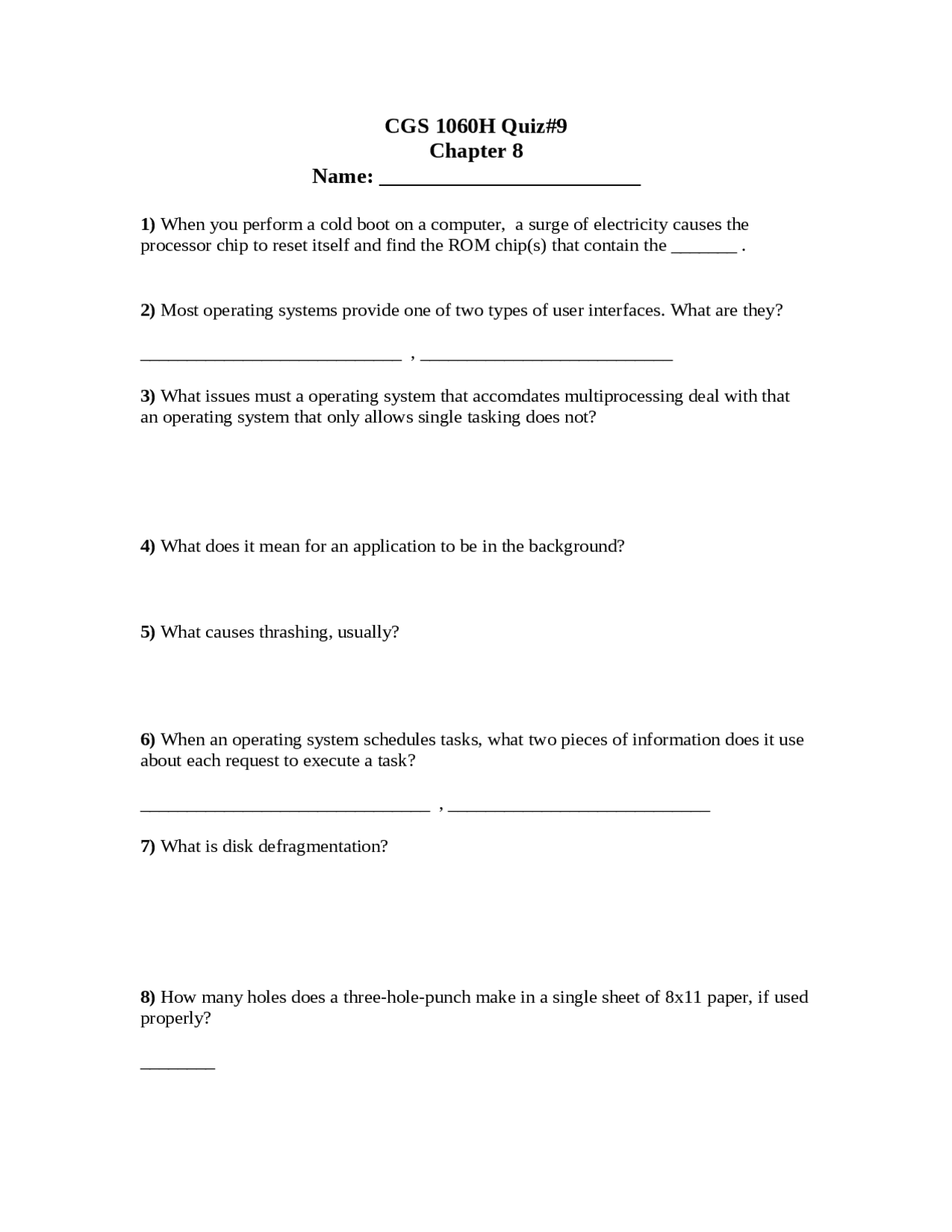 Quiz 9 For Introduction To Computer Science Cgs 1060 Docsity