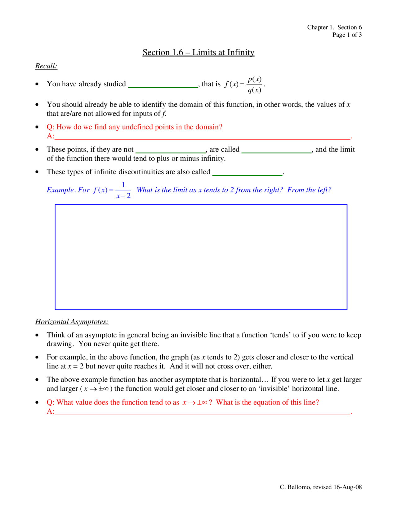 Limits At Infinity Lecture Notes Calculus I Math 181 Docsity
