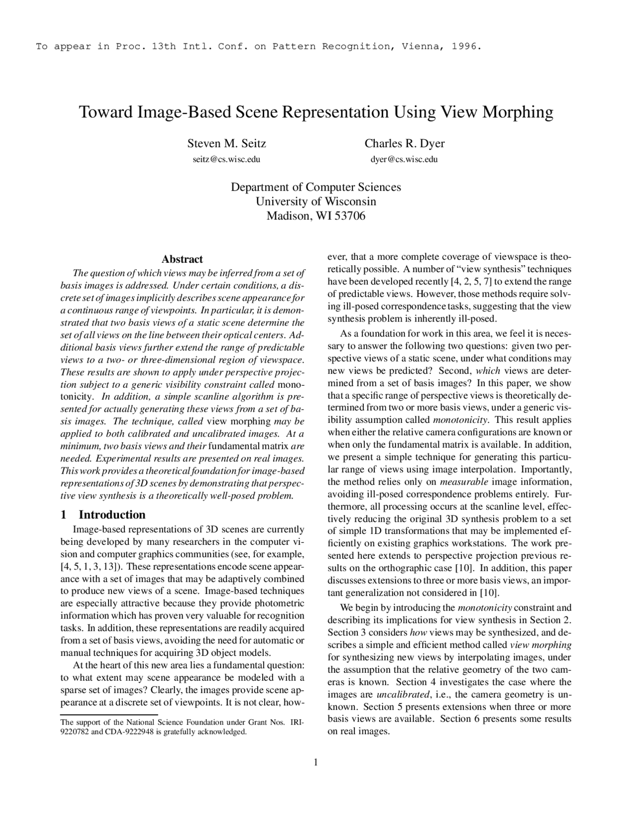 Toward Image -Based Scene Representation Using View Morphing - Paper ...