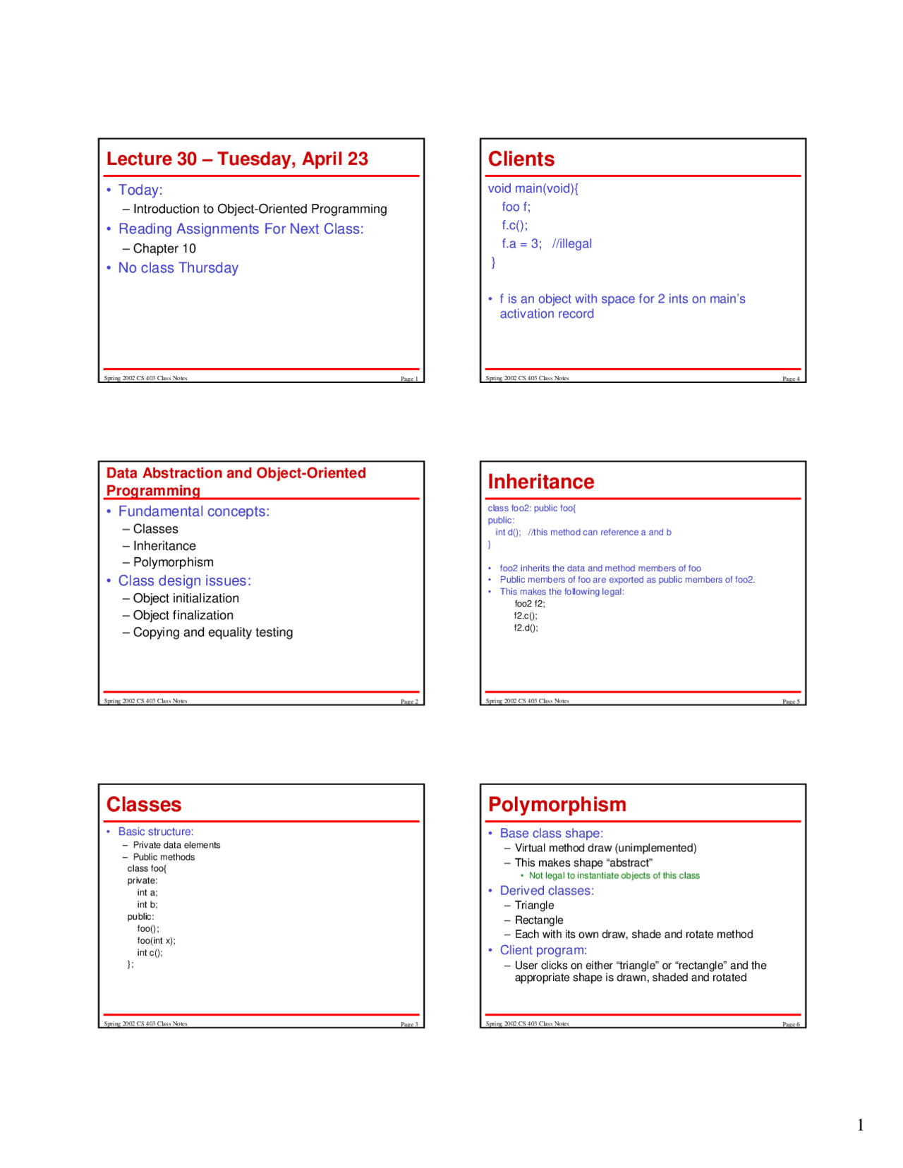 Introduction To Object Oriented Programming Lecture Slides Cs 403 7149