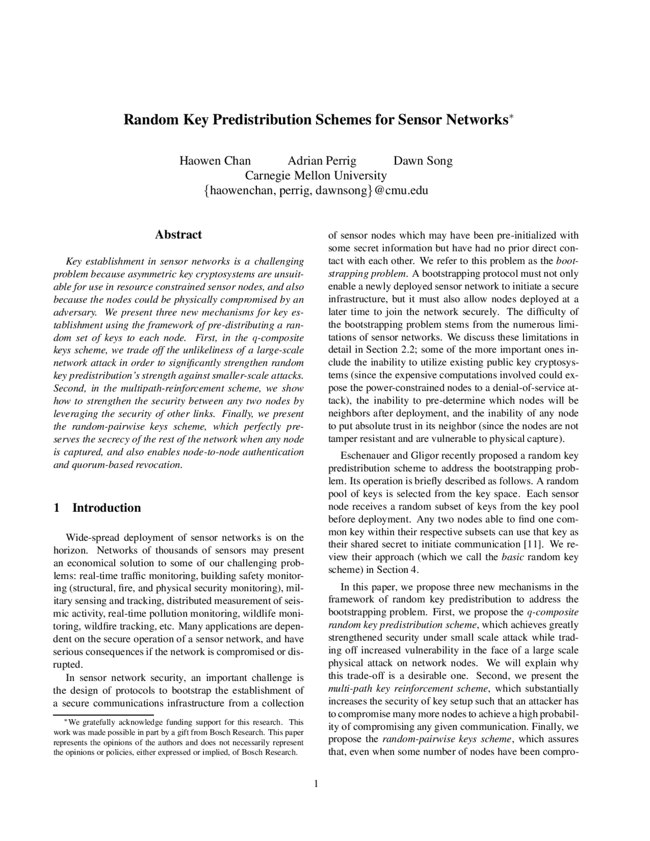 Random Key Predistribution Schemes for Sensor Networks | CS 598 - Docsity