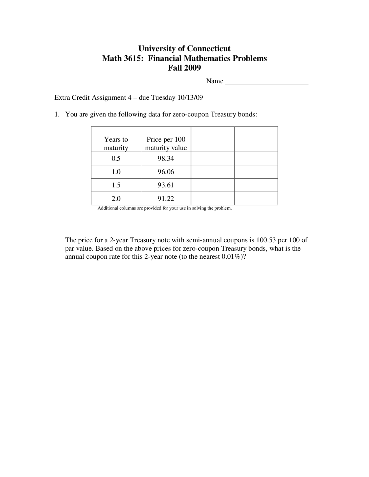 4 Questions on Financial Mathematics Problems - Assignment 4 | MATH ...