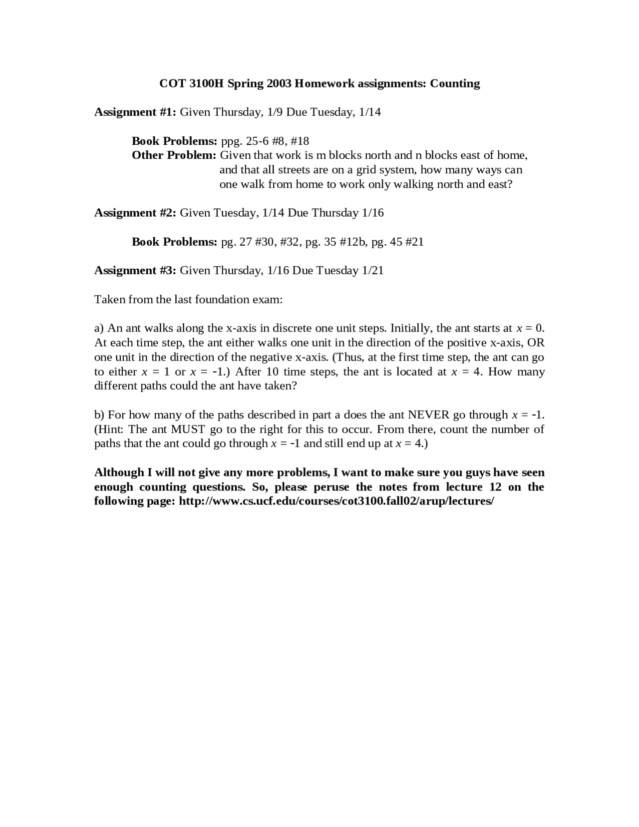 Problems On The Counting Homework 1 Cot 3100 Docsity