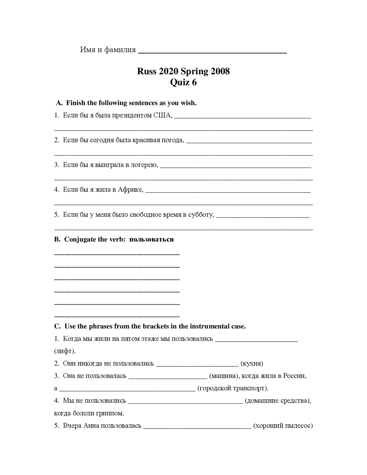 Quiz 6 Questions for Solution - Intermediate Russian II | RUSS 2020 ...