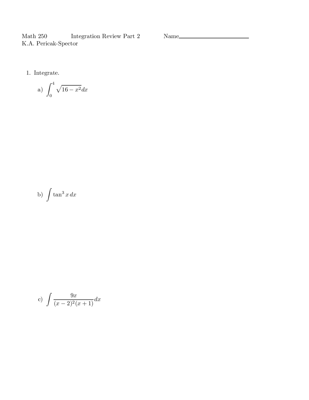Integration Review Sheet For Calculus Ii Math 250 Docsity