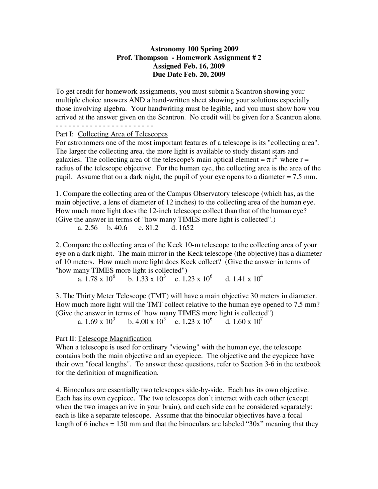 Assignment 2 - Introduction to Astronomy | ASTR 100 | Assignments Astronomy | Docsity