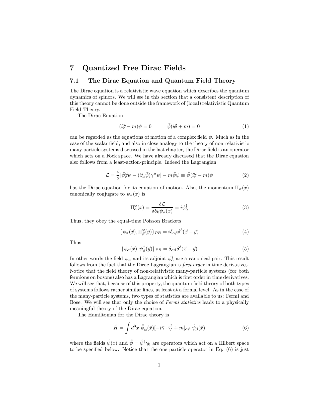 Quantized Free Dirac Fields: Dirac Equation and Quantum Field Theory | PHYS 582 - Docsity