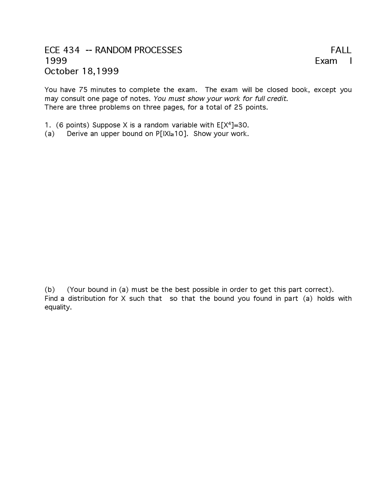 Practice Examination 1 Random Processes Ece 534 Docsity
