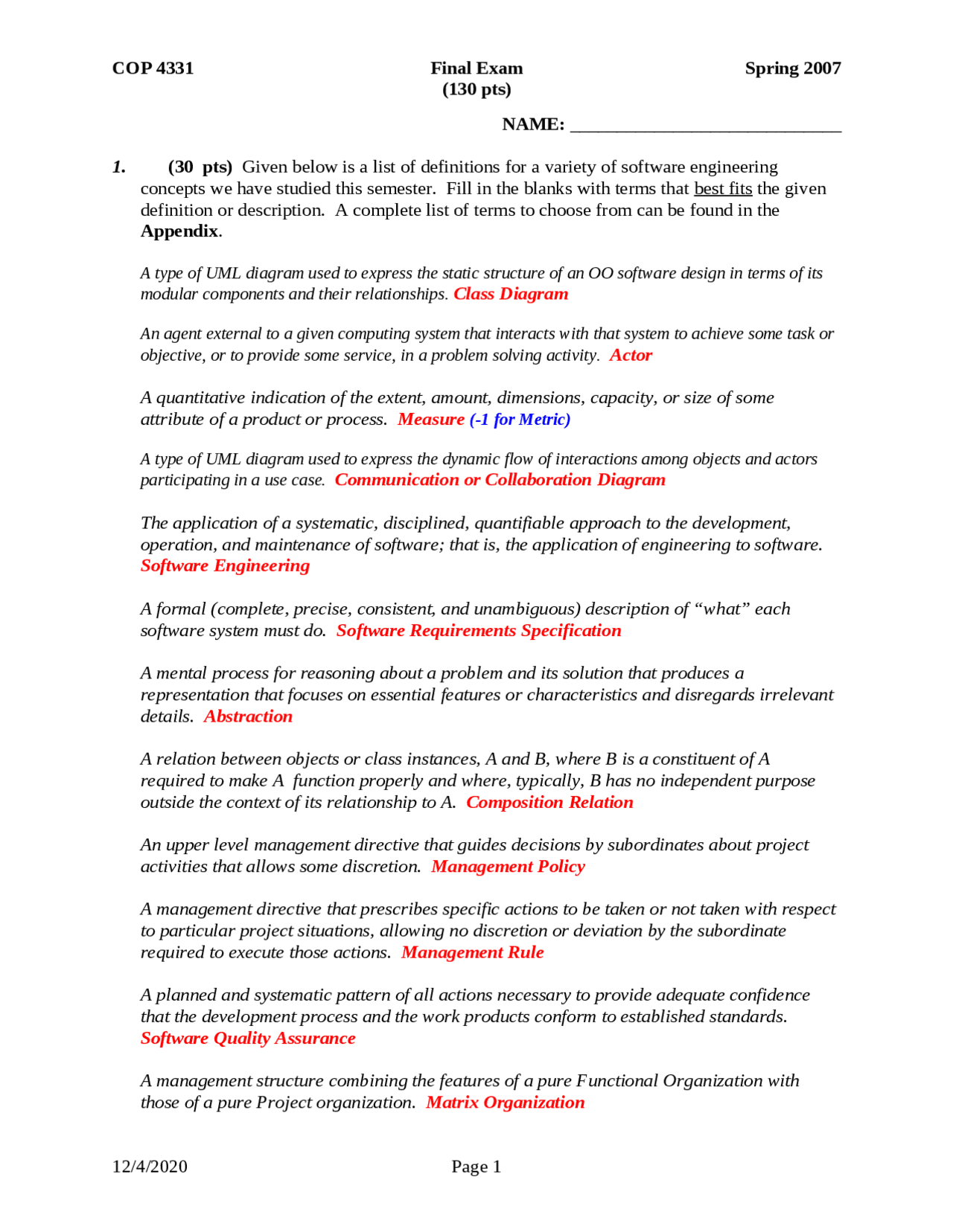 6 Solved Problems On Object Oriented Software Development Cop 4331