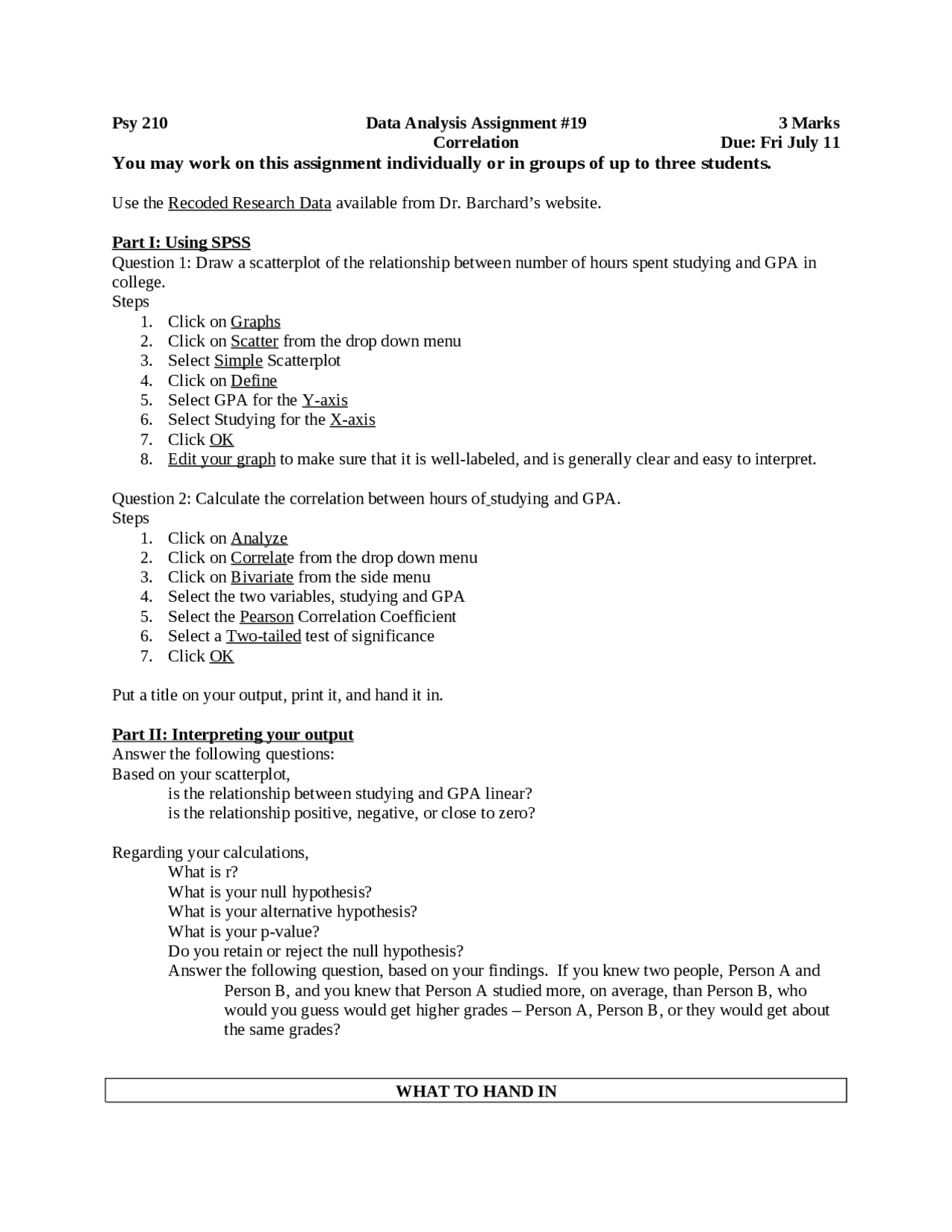 Data Analysis Assignment 19 Introduction To Statistical Methods Psy
