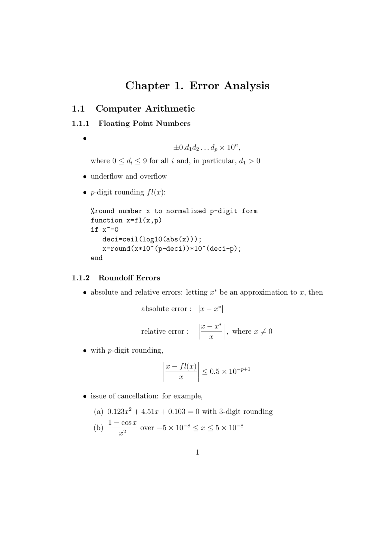 Numerical Analysis Error Analysis Lecture Notes Math 475a Docsity
