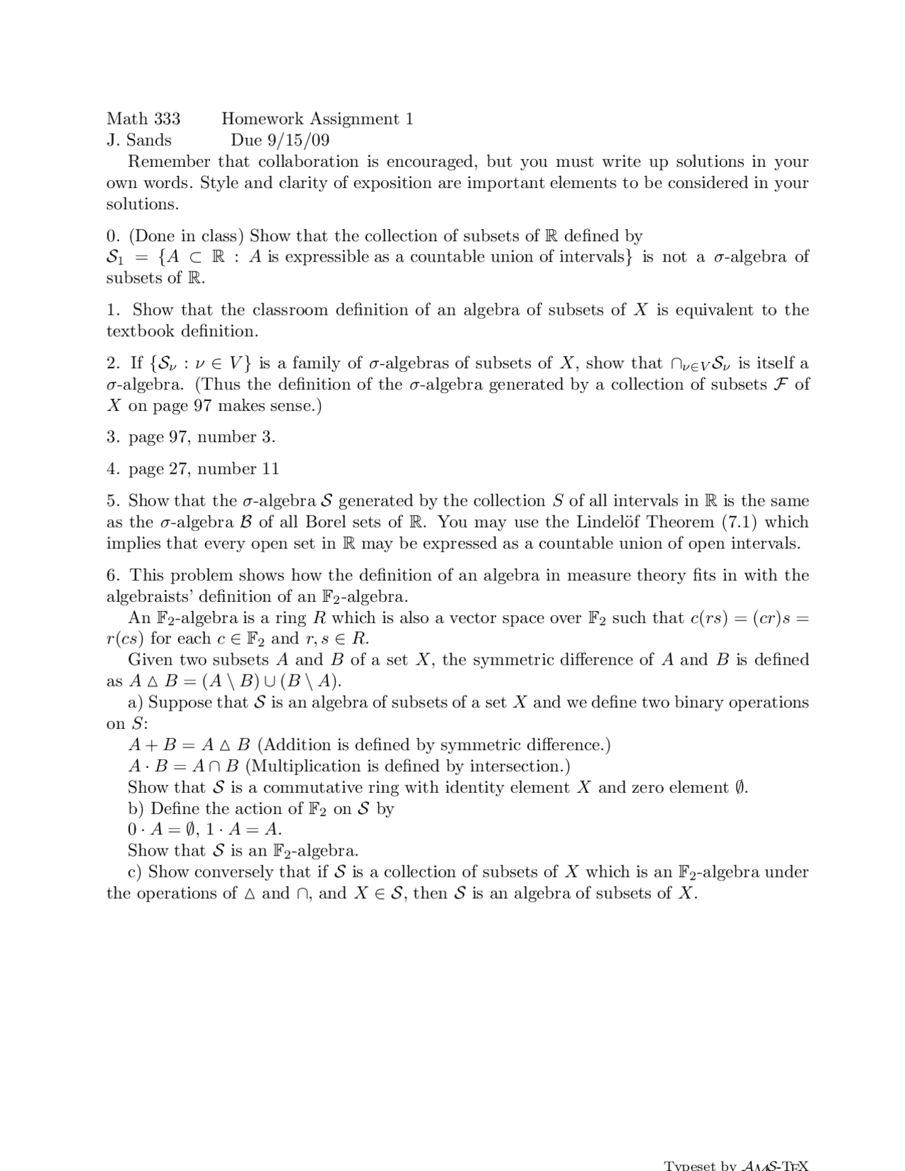 Homework Assignment 1 Theory Functions Real Variables Math 333