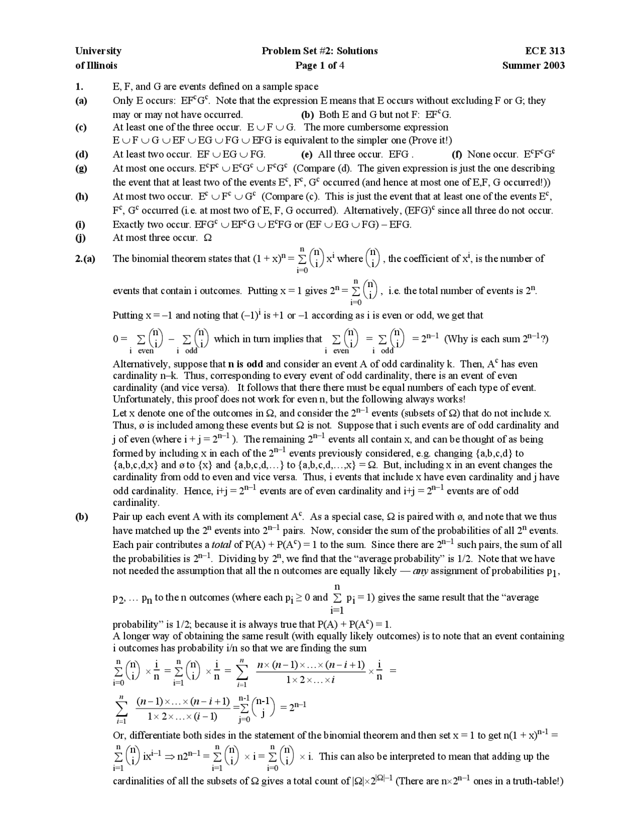 Problem Set 2 with Answers - Probability with Engineering Applications ...