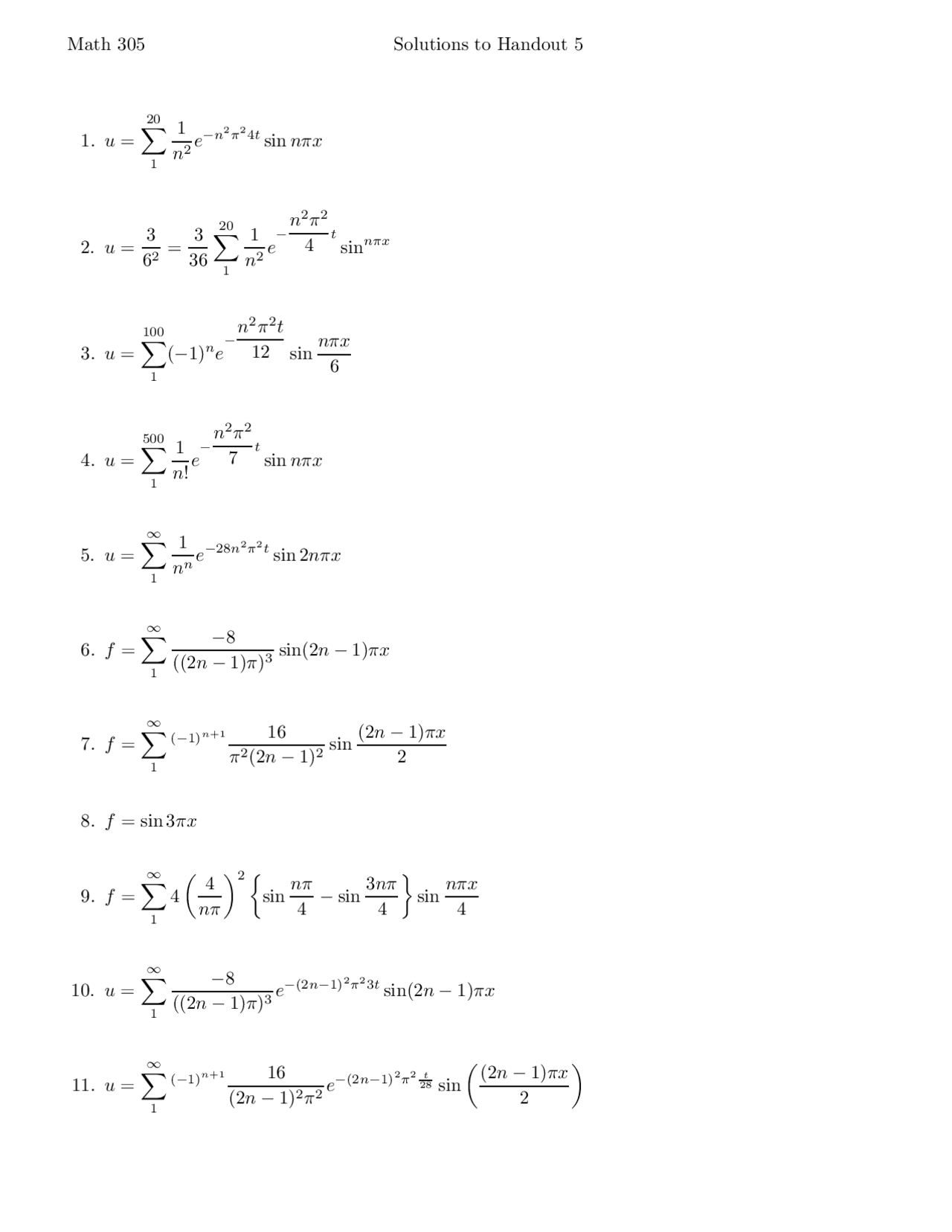 Solutions to Handout 5 - Ordinary Differential Equations I | MATH 305 - Docsity