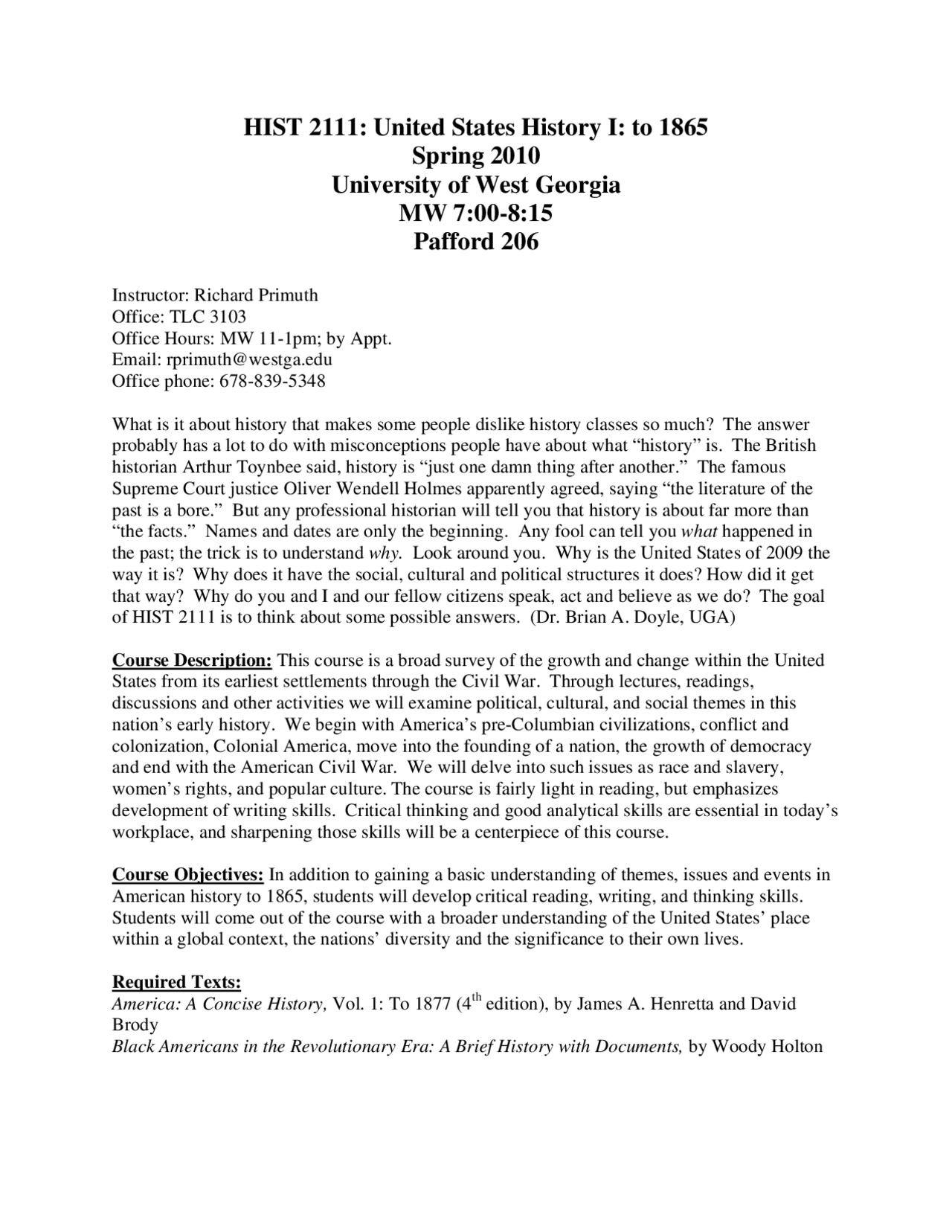 Review Sheet for Honor United State History to 1865 | HIST 2111 - Docsity