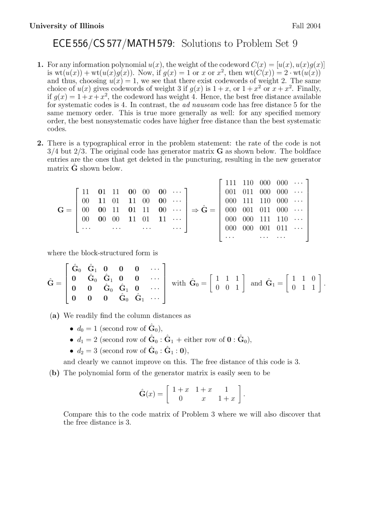 Solutions To Problem Set 9 Coding Theory Ece 556 Docsity