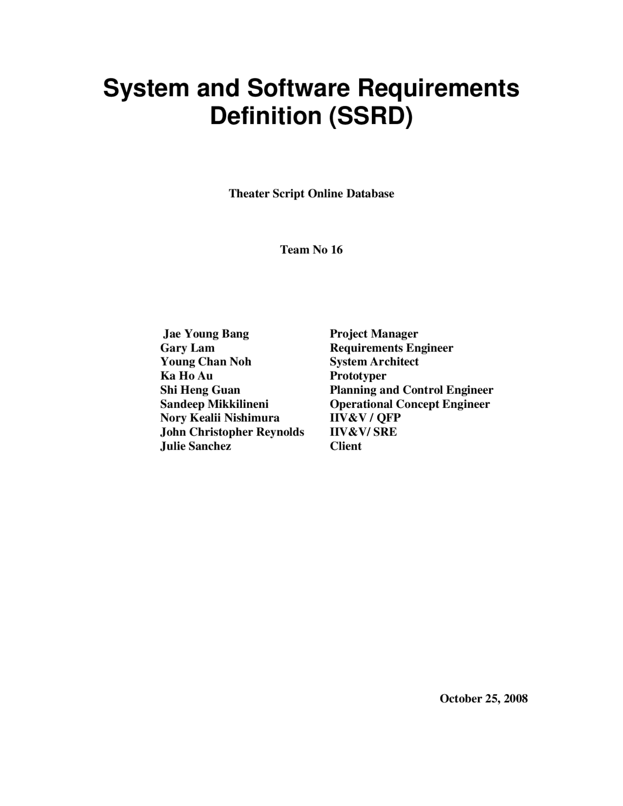 The System And The Software Requirements Project Csci 577a Docsity