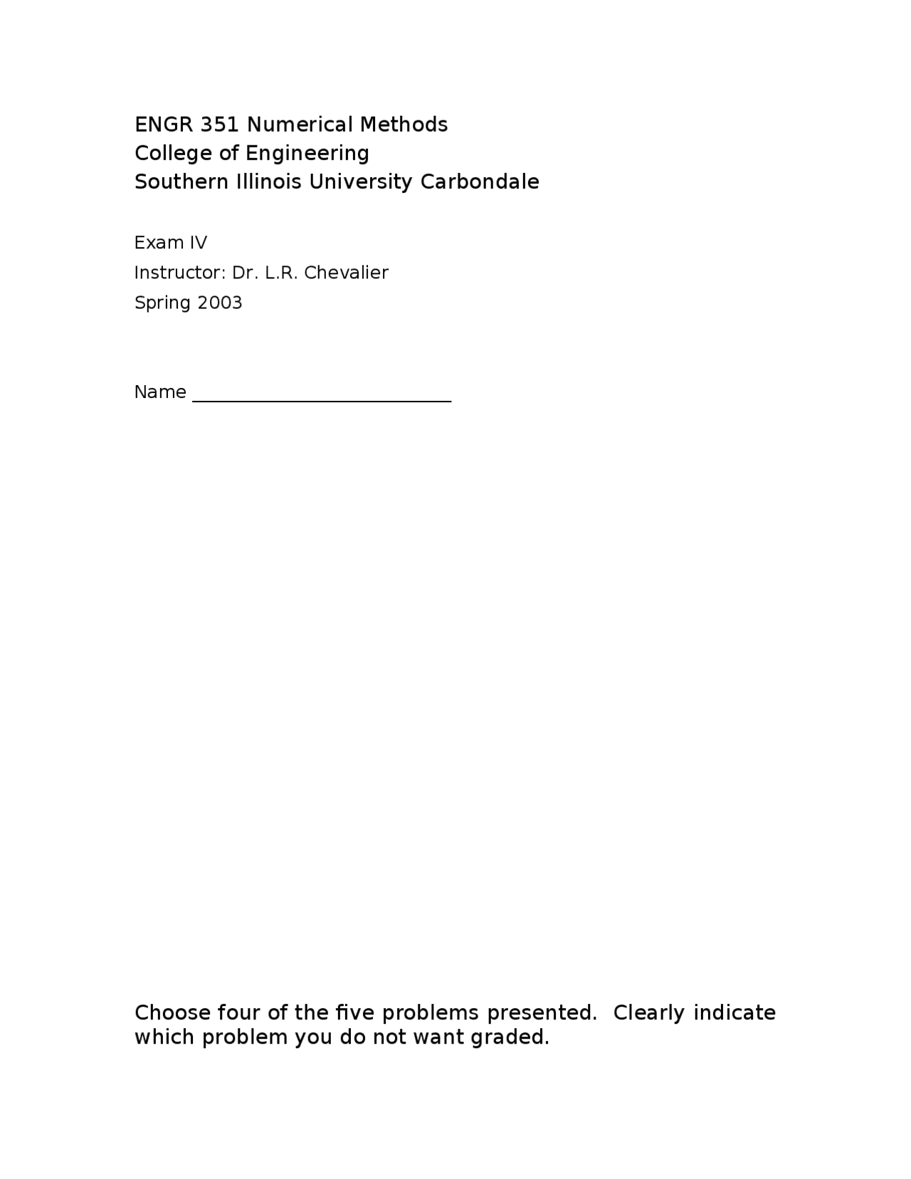 5 Problems In Exam 4 Numerical Methods Engr 351 Docsity