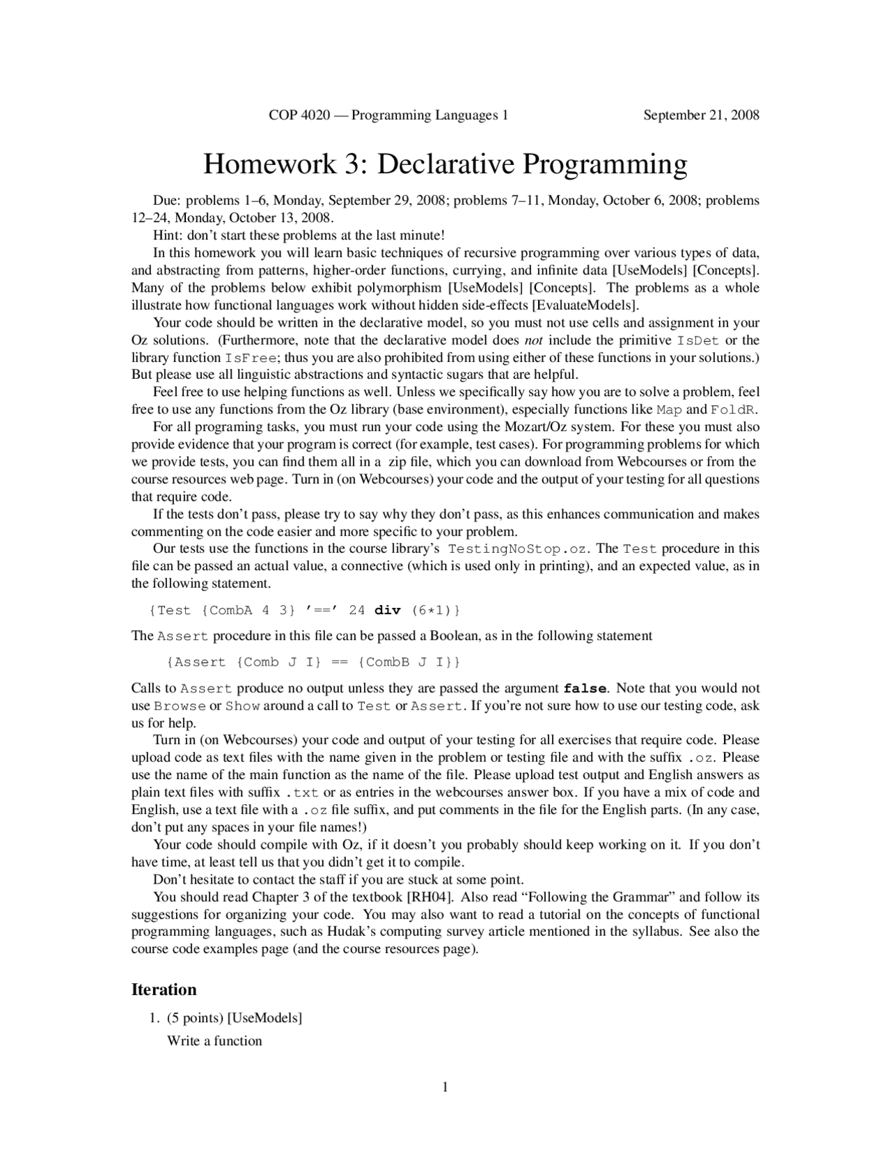 Solved Problems On Model Functions In Declarative Programming Cop 4020 Docsity