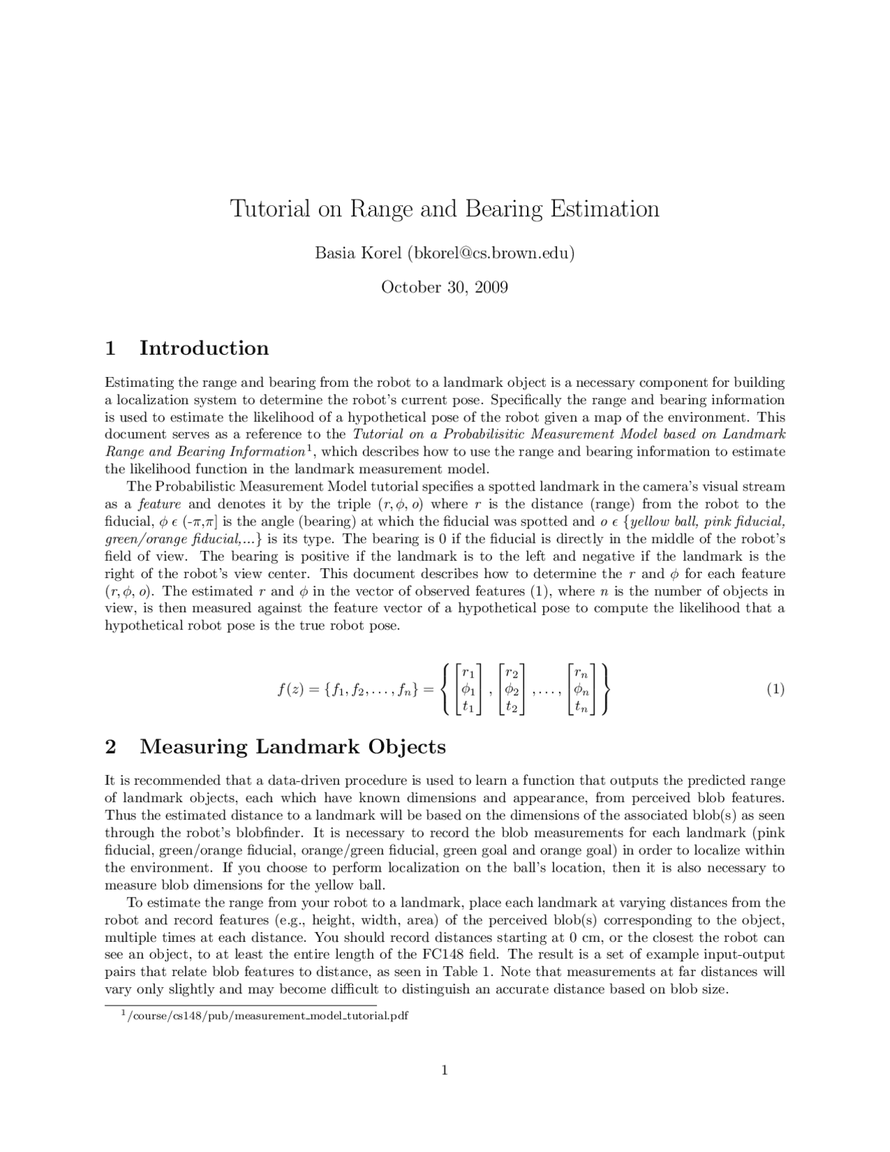 Tutorial On Range And Bearing Estimation Lecture Notes Csci 1480 Docsity