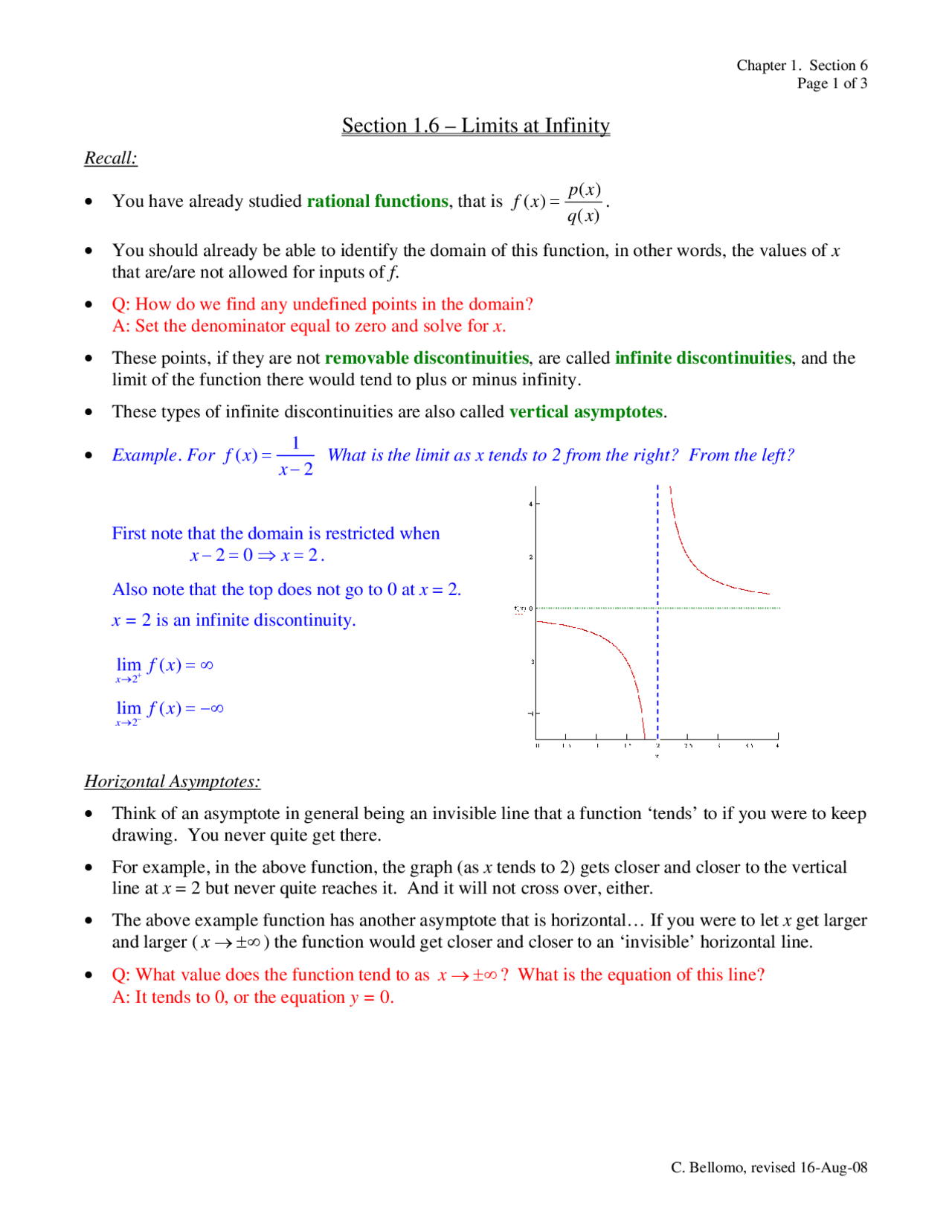 Limits At Infinity Calculus I Notes Math 181 Docsity