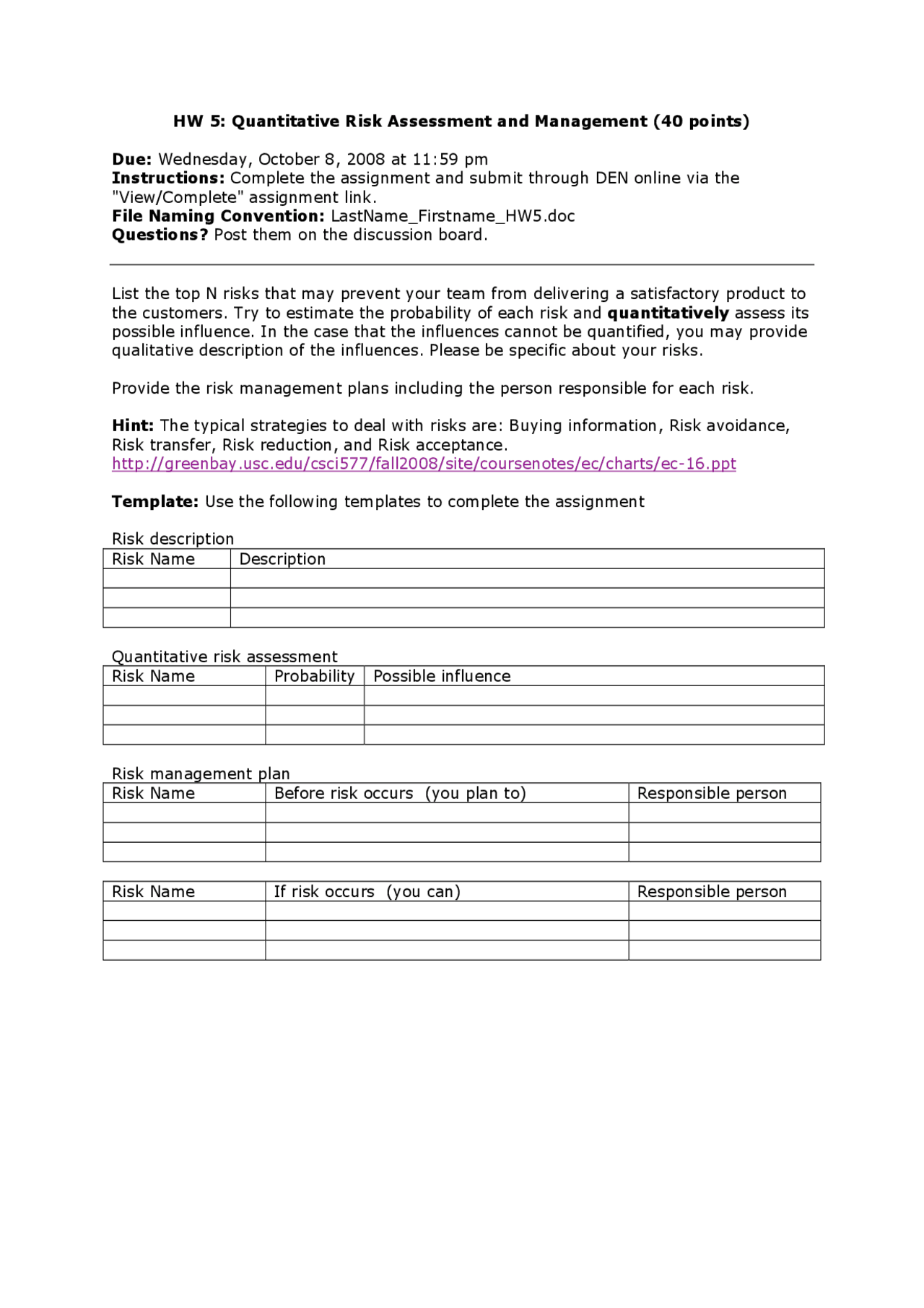 Quantitative Risk Assessment and Management - Assignment 5 | CSCI 577A | Assignments Ingeniería ...