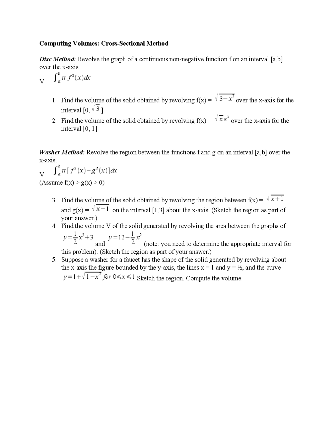 Computing Volumes Cross Sectional Method Assignment Math 143 Docsity
