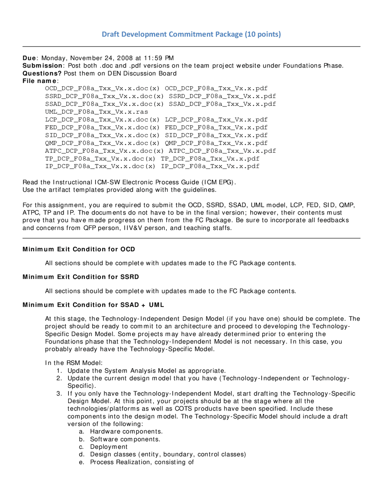 The Draft Development Commitment Package Homework Csci 577a Docsity