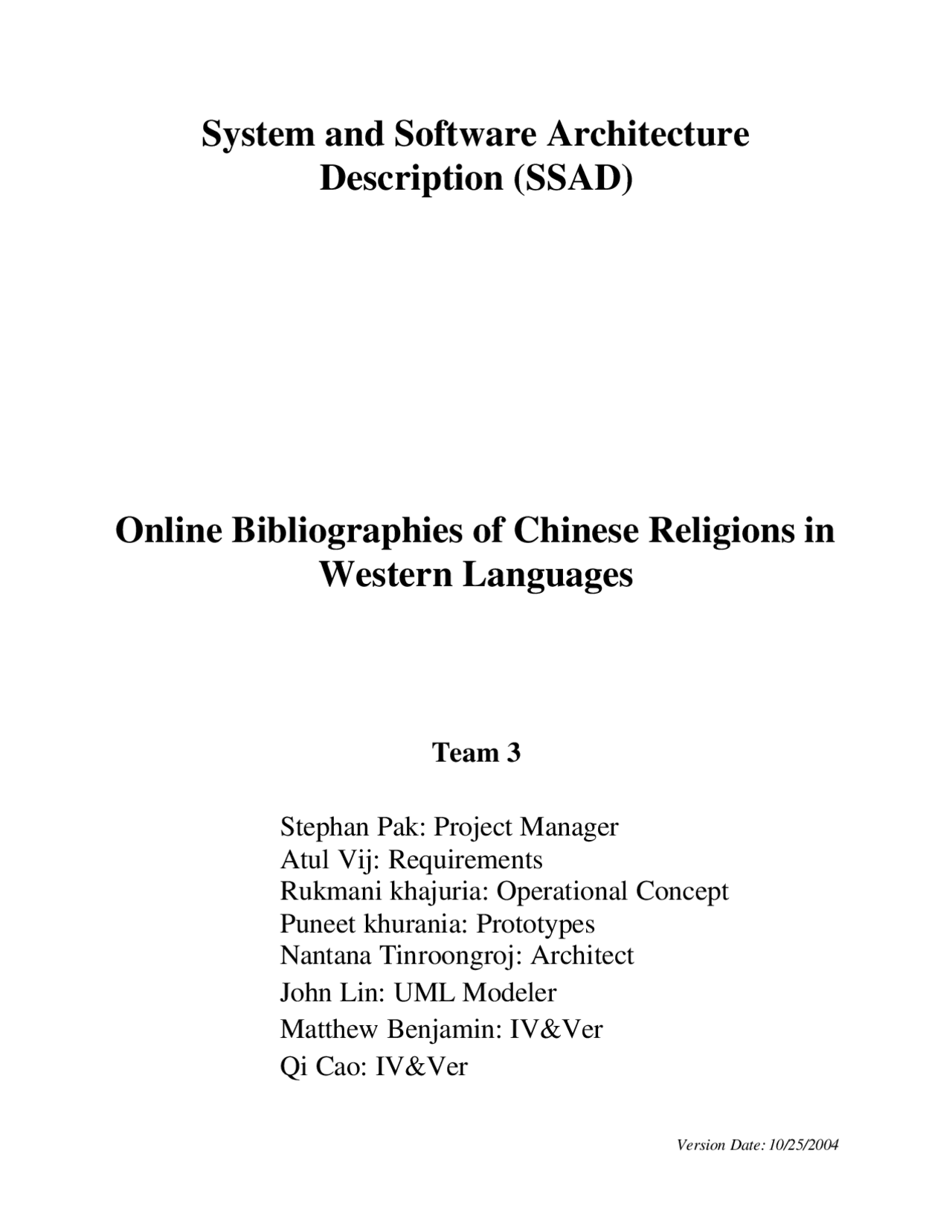 System And Software Architecture Description Project Ame 577 Docsity